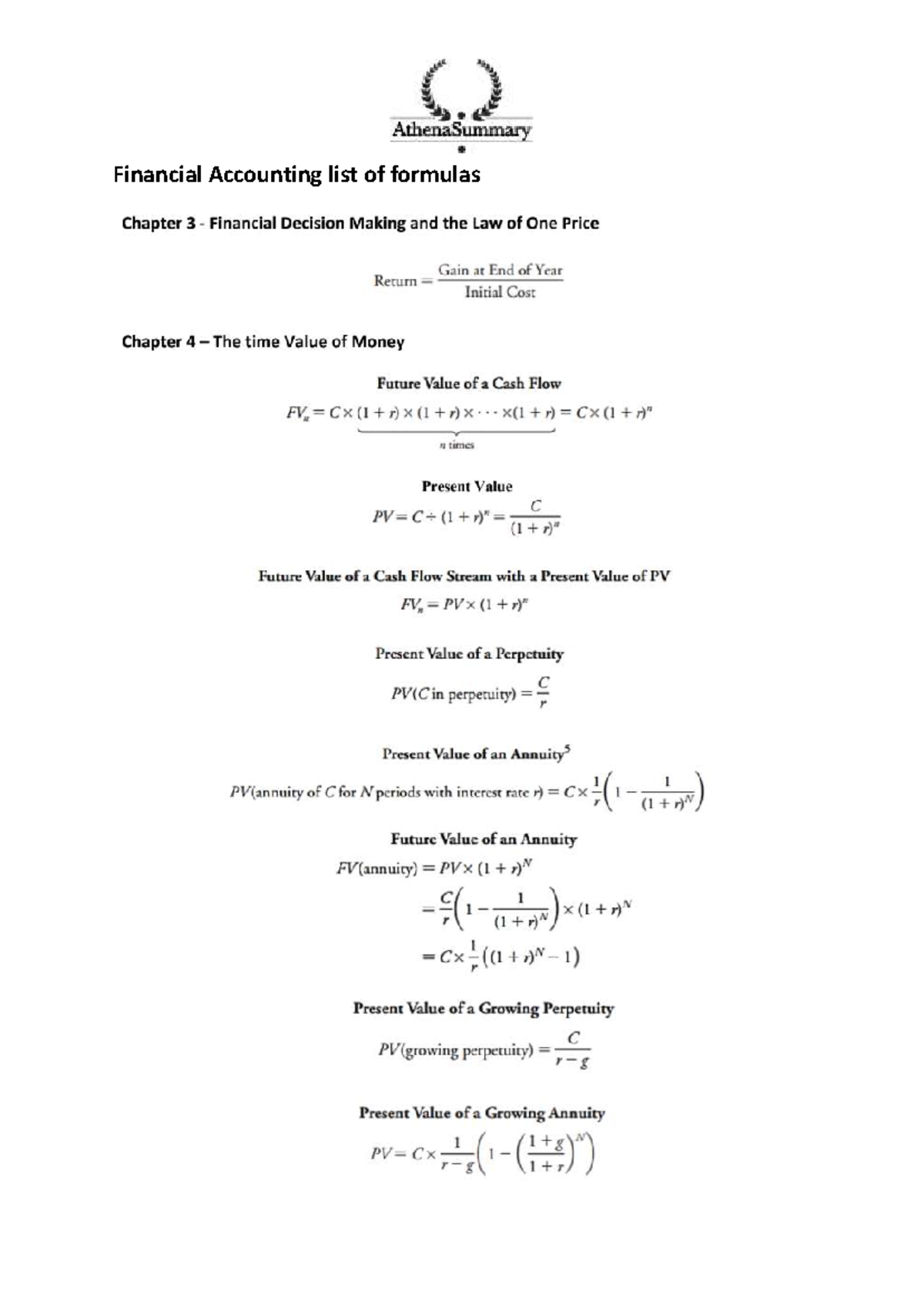Athena Studies: Financial Accounting Formulas for Decision Making ...