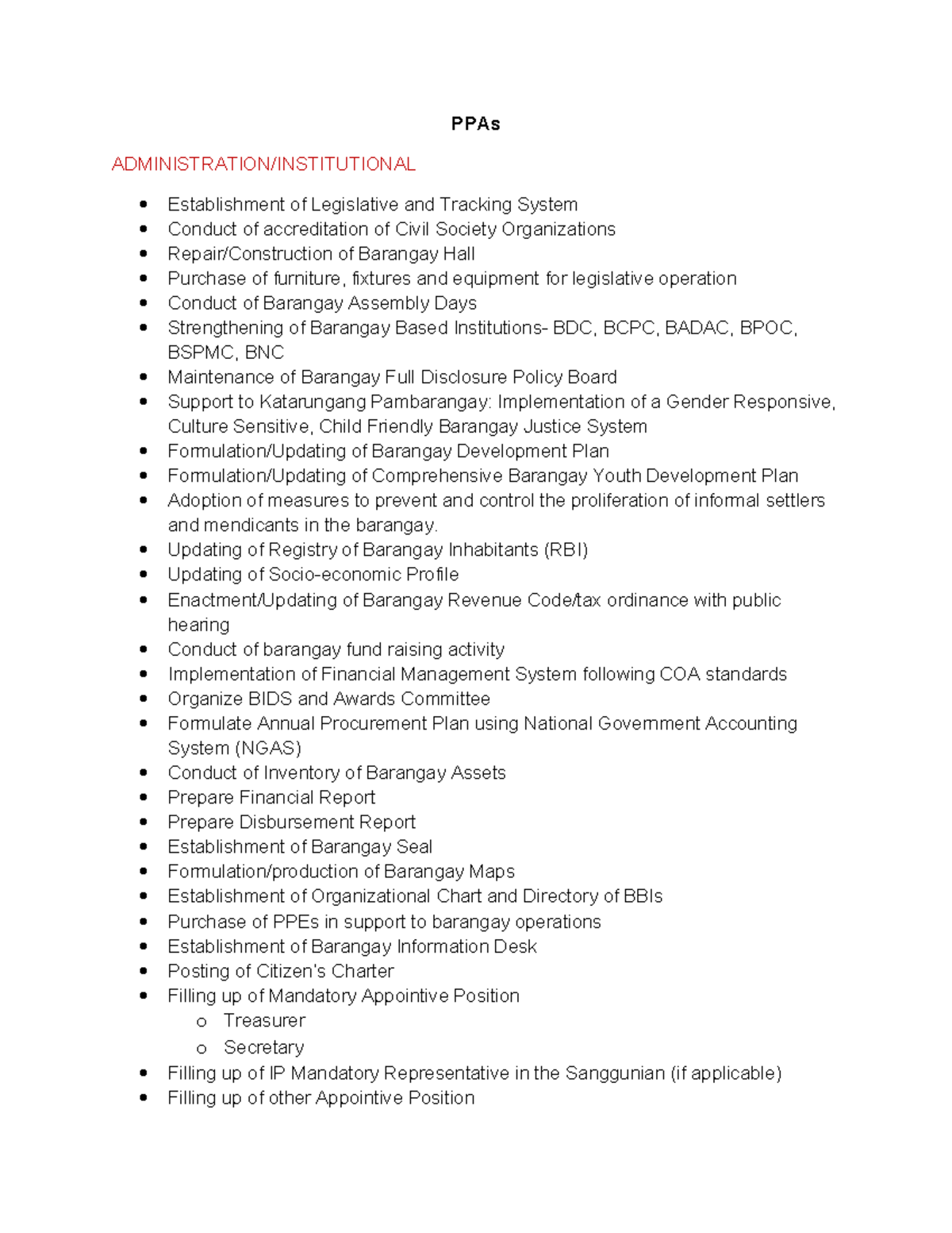 BDP-PPAs: Comprehensive Barangay Development Plan & Initiatives - Studocu