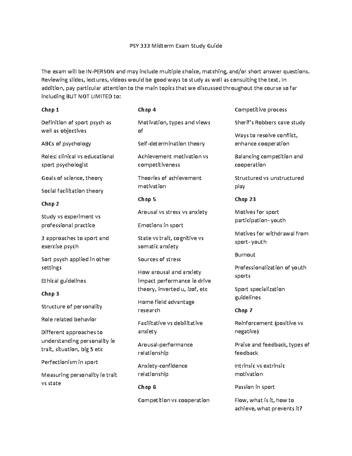PSY 333 Midterm Exam Study Guide: Key Topics & Concepts - Studocu