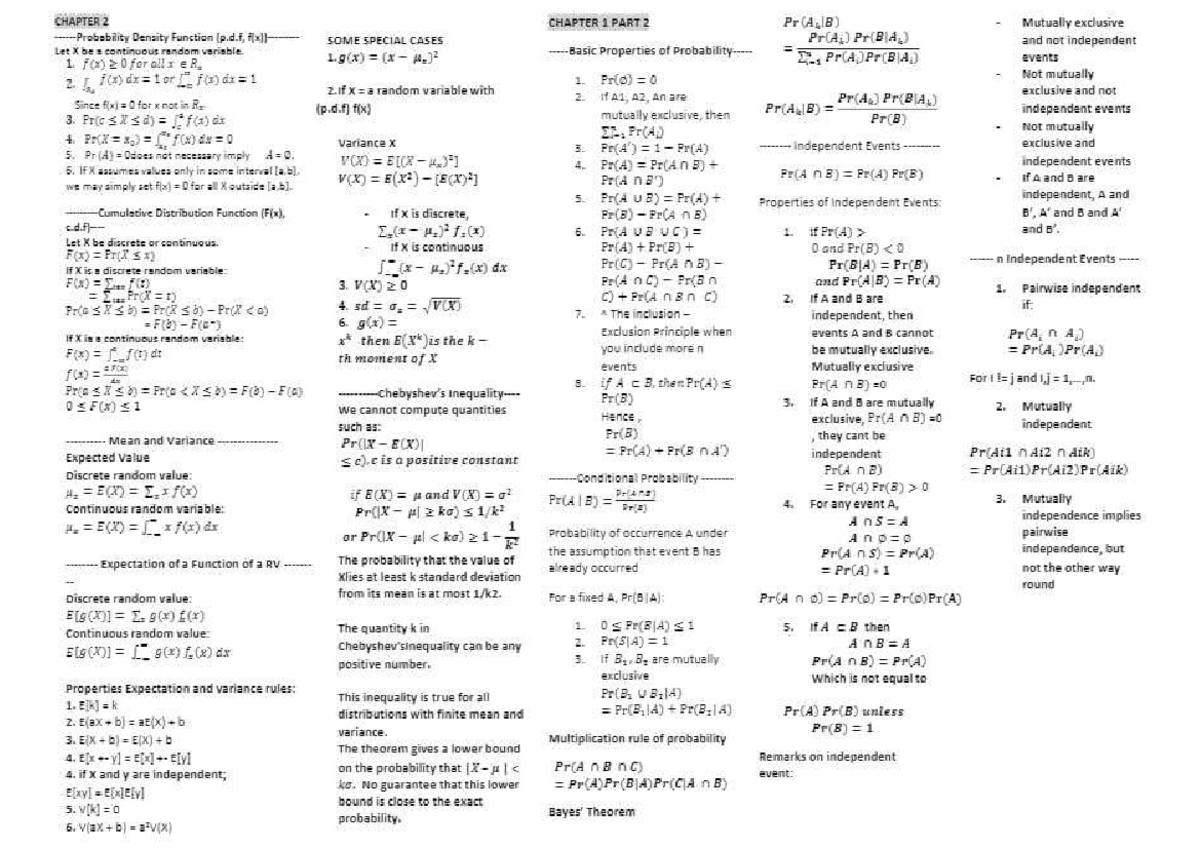ST2334 Cheatsheet - Summary Probability and Statistics - ST2334 - Studocu