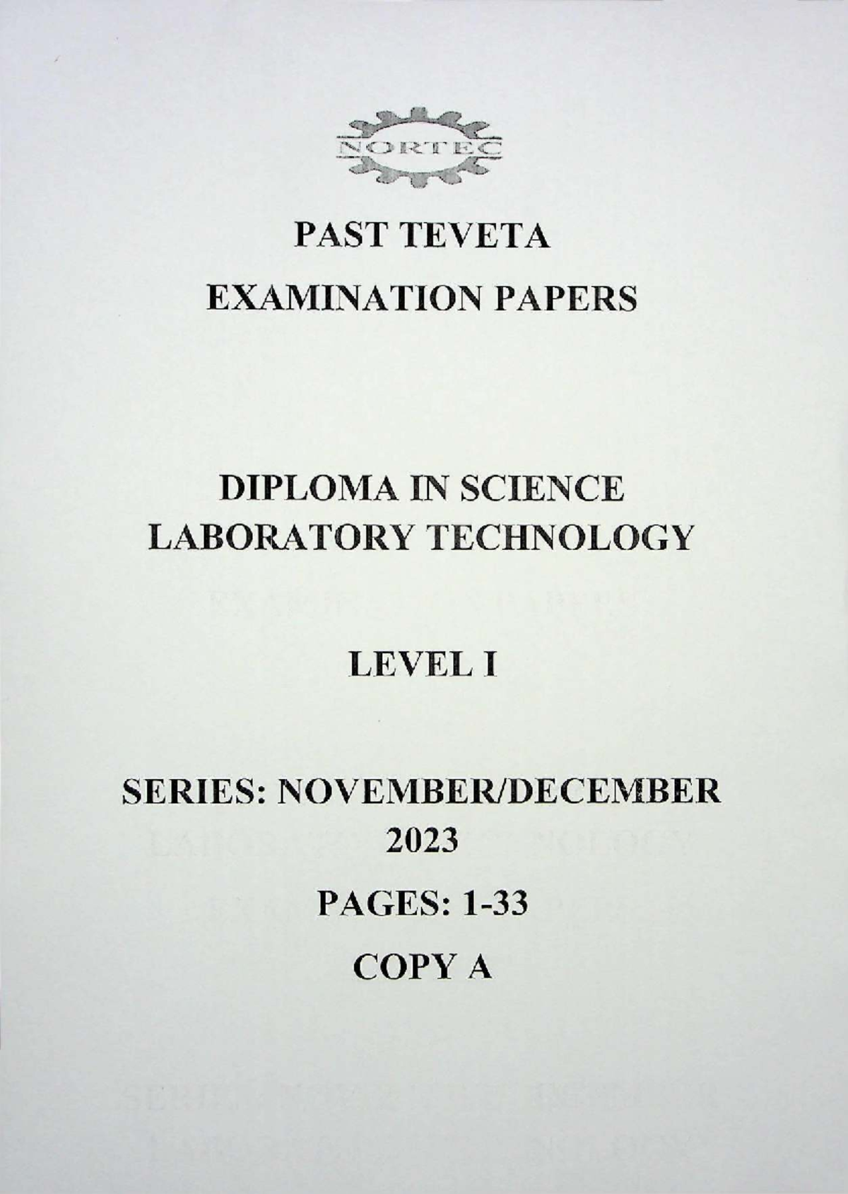 PAST TEVETA EXAMINATION PAPERS: DIPLOMA IN SCIENCE LAB TECHNOLOGY LEVEL ...