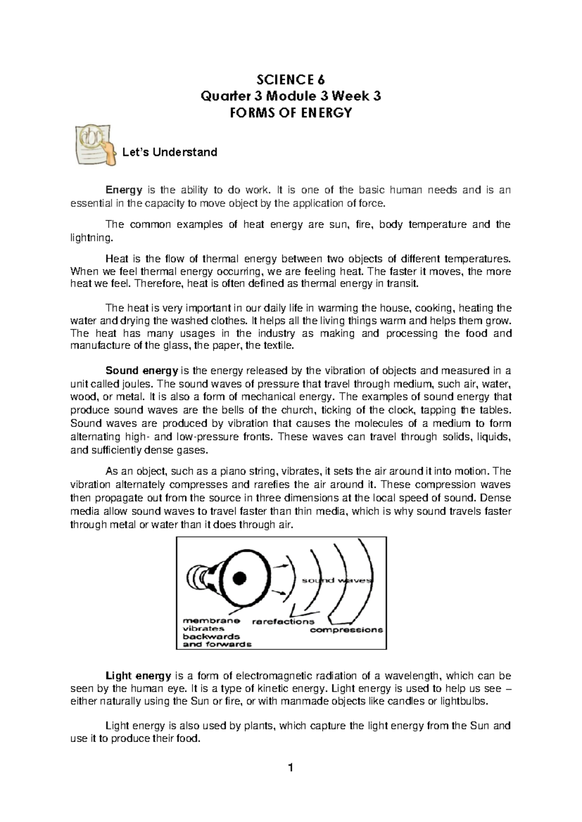 G6 Q3 W3 MOD - Exploring Forms of Energy in Science 6 - Studocu