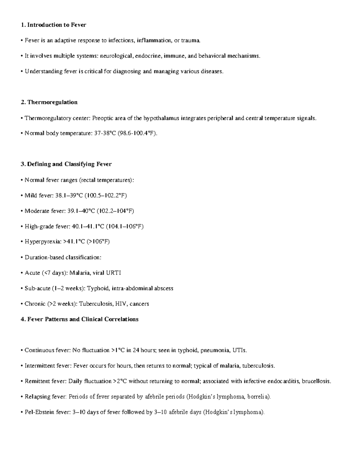 Fever Mechanisms and Patterns: A Comprehensive Overview (MED 101) - Studocu