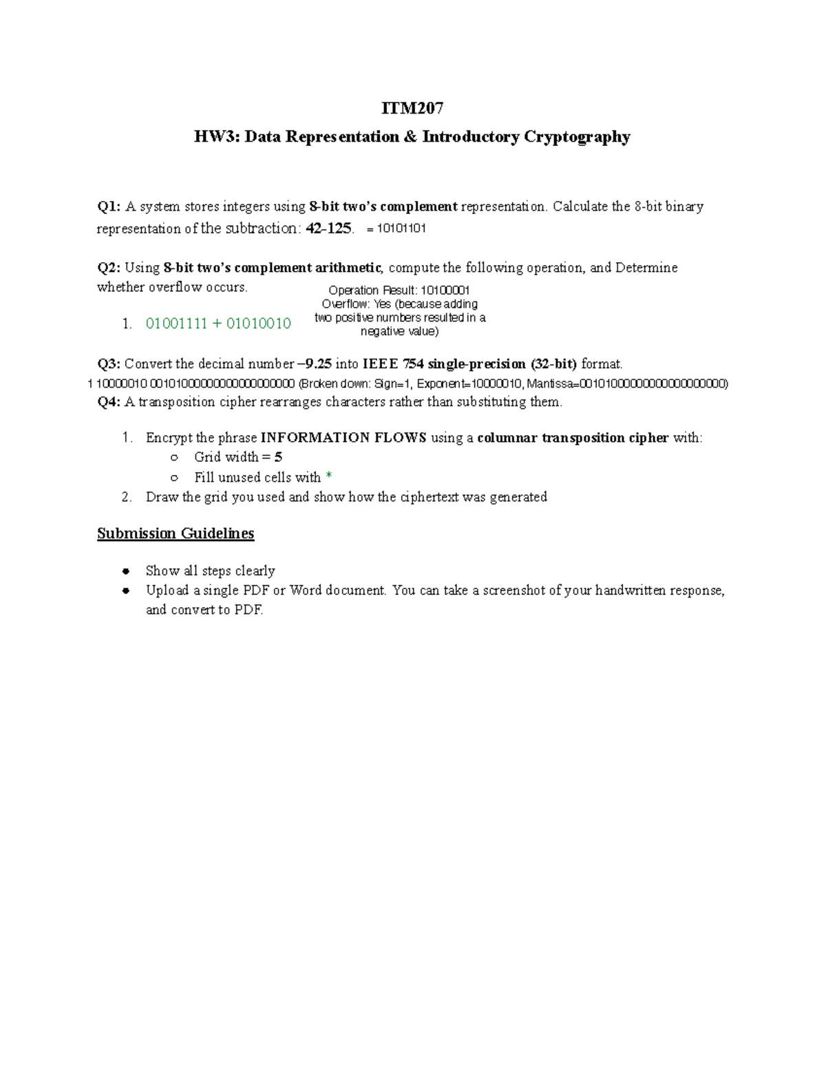 ITM207 HW3: Data Representation & Introductory Cryptography - Studocu
