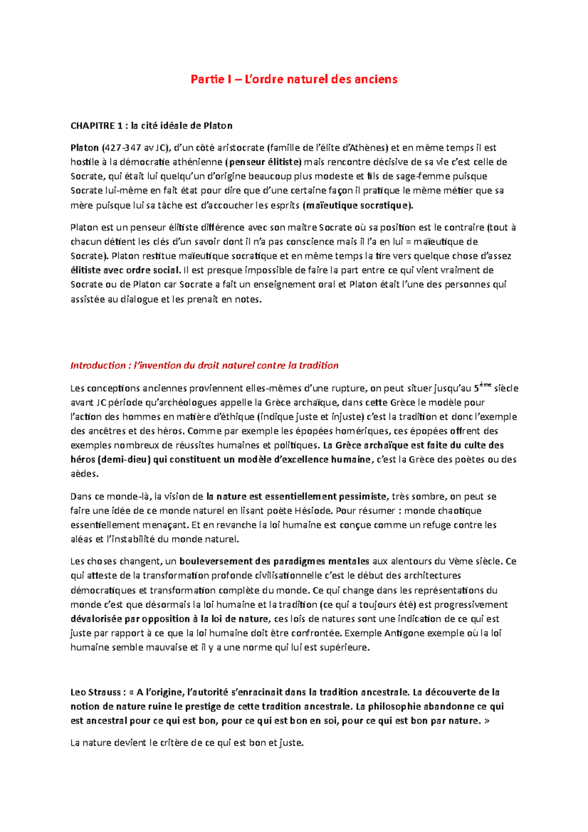 Chapitre 1. la cité idéale de Platon - Partie I – L’ordre naturel des ...