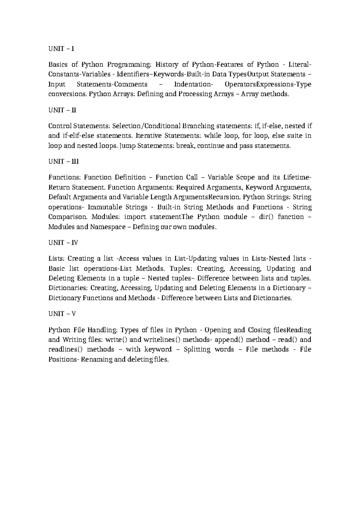 Python Programming Basics and Concepts (CS101 - UNIT I) - Studocu