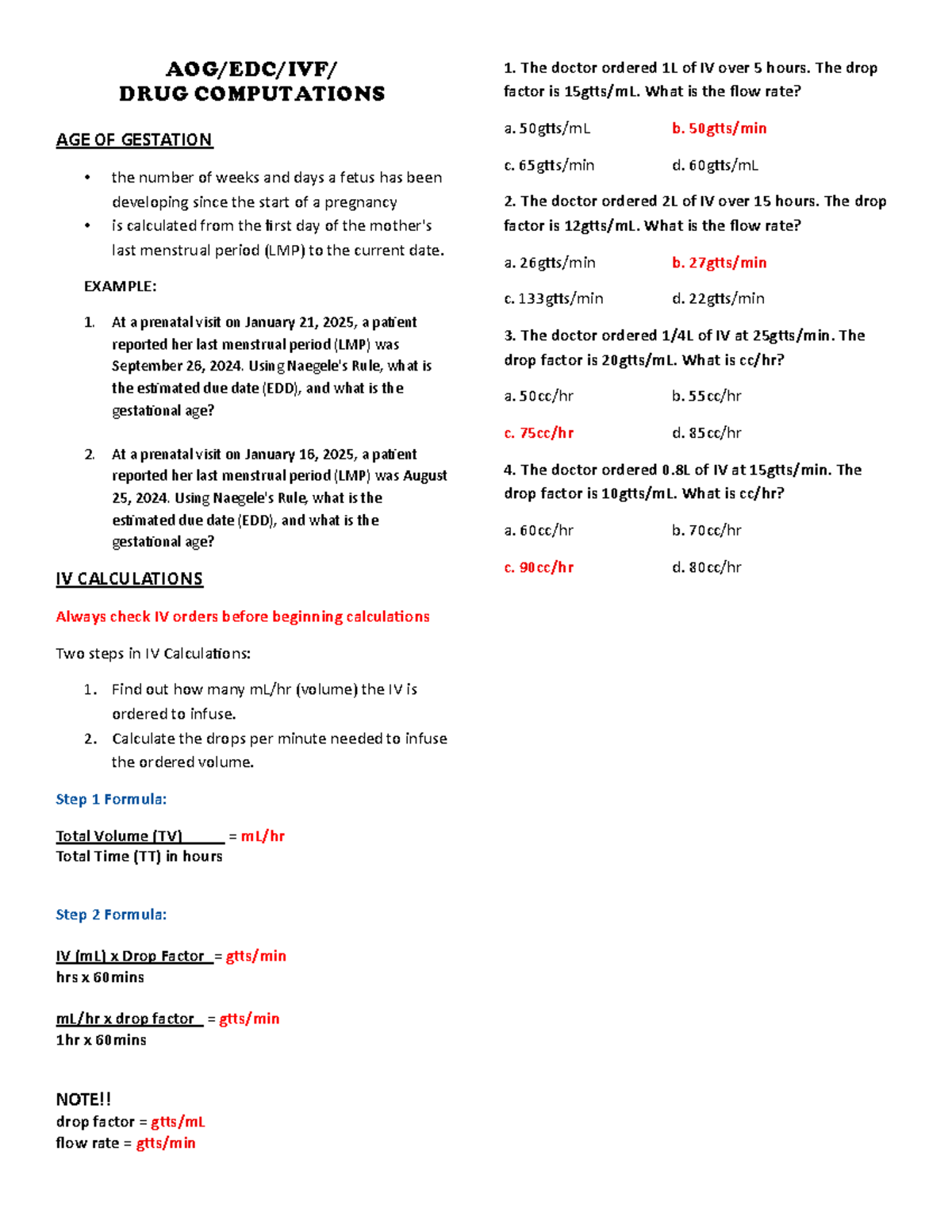 AOG/EDC/IVF: Nursing Responsibilities & Drug Computations in Labor ...