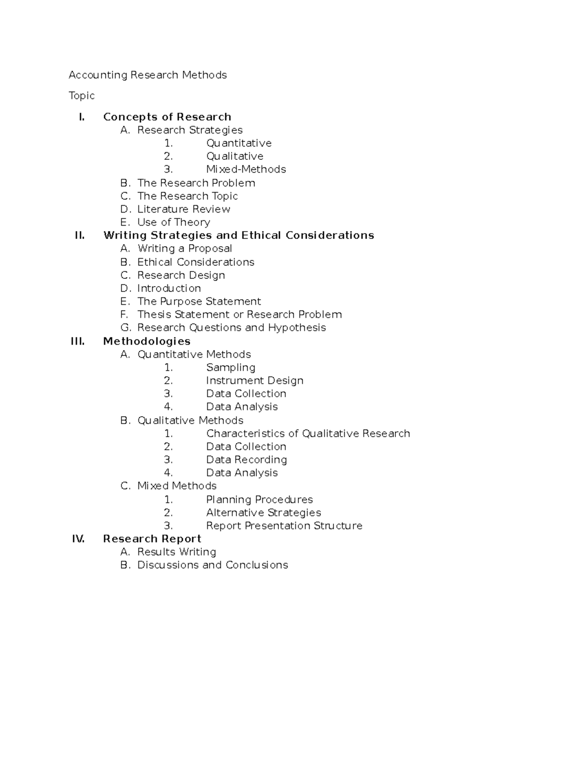 Accounting Research Methods (ACCT 101): Comprehensive Outline Guide ...