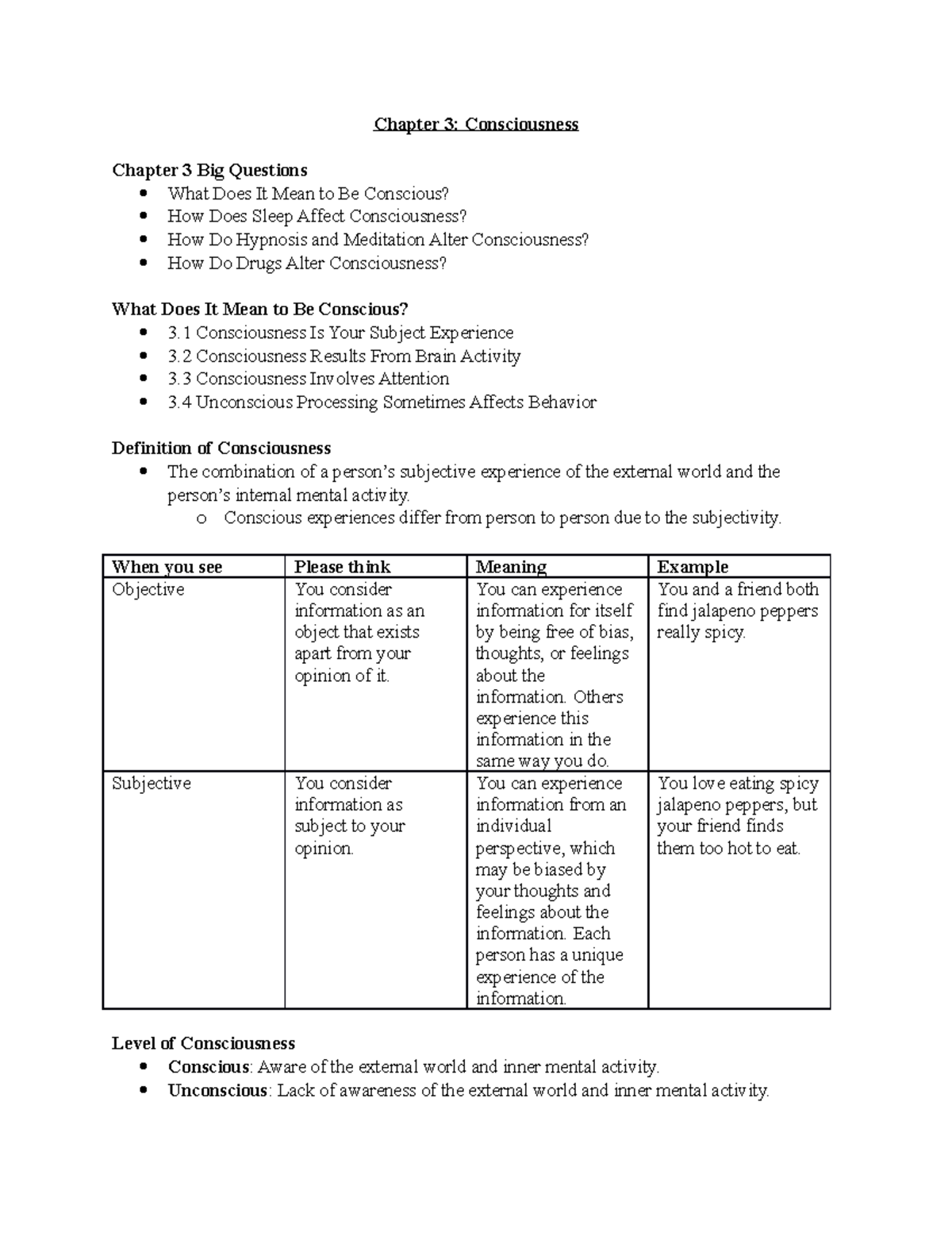 Chapter 3 Power Point - Lecture notes - Chapter 3: Consciousness ...