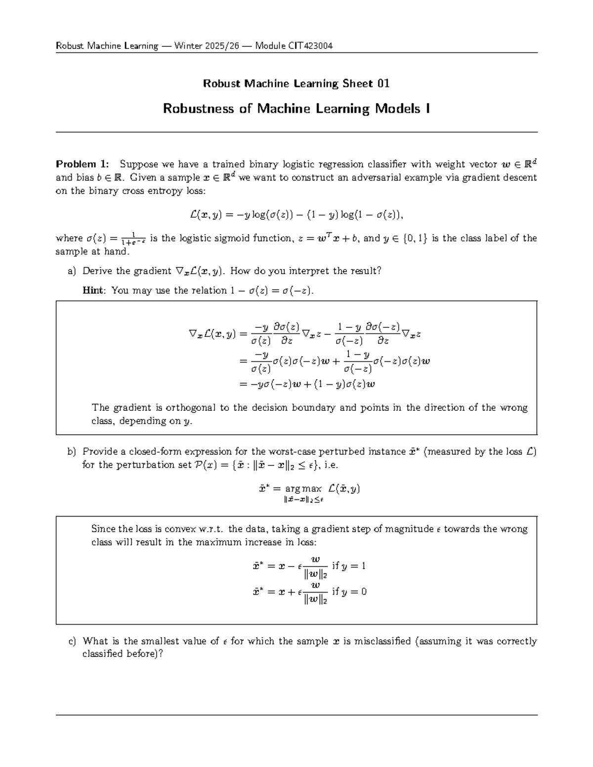 Robust Machine Learning Exercise Solutions CIT423004 - Studocu