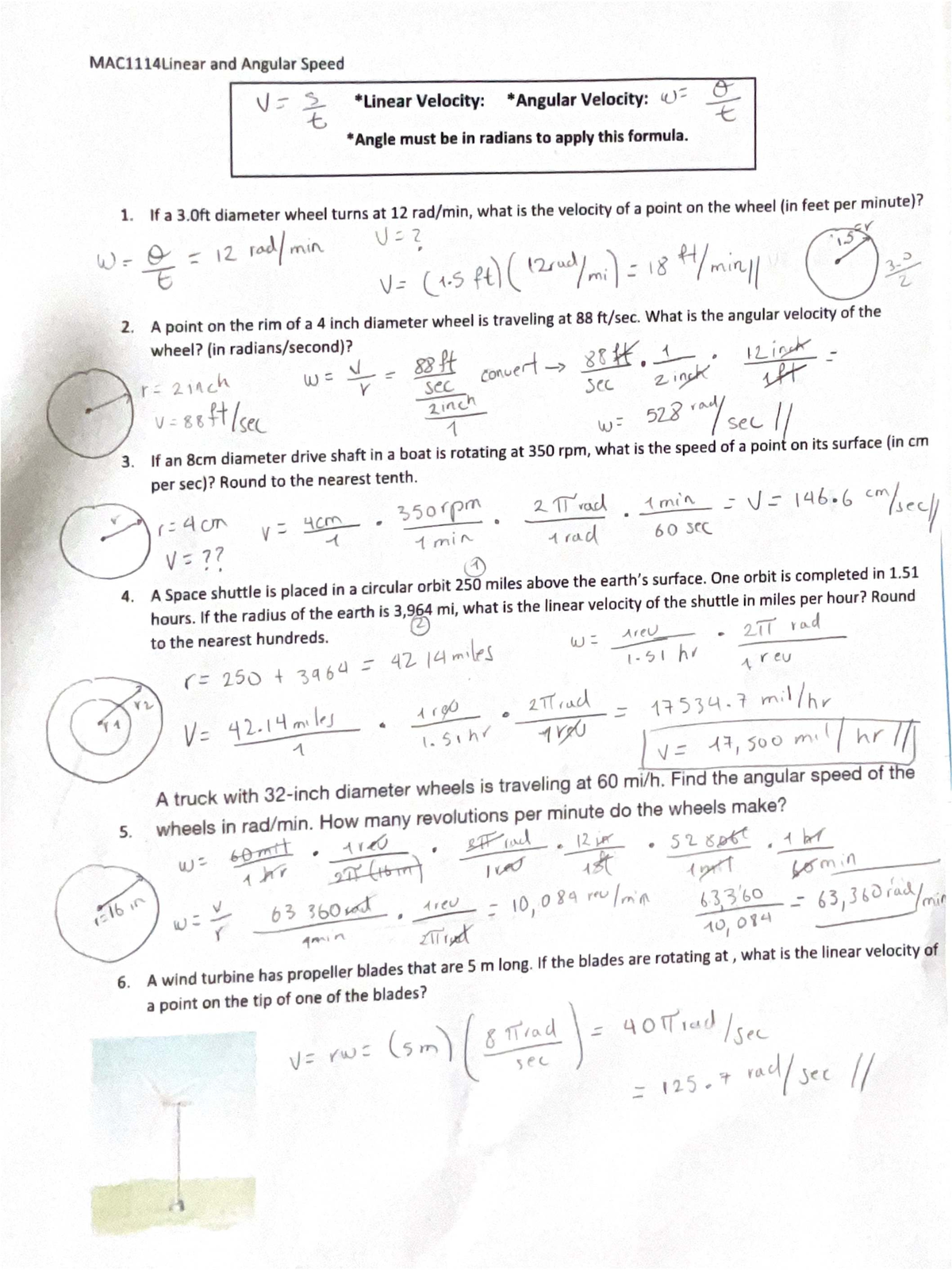 Linear and Angular Speed: Velocity Calculations and Examples - Studocu