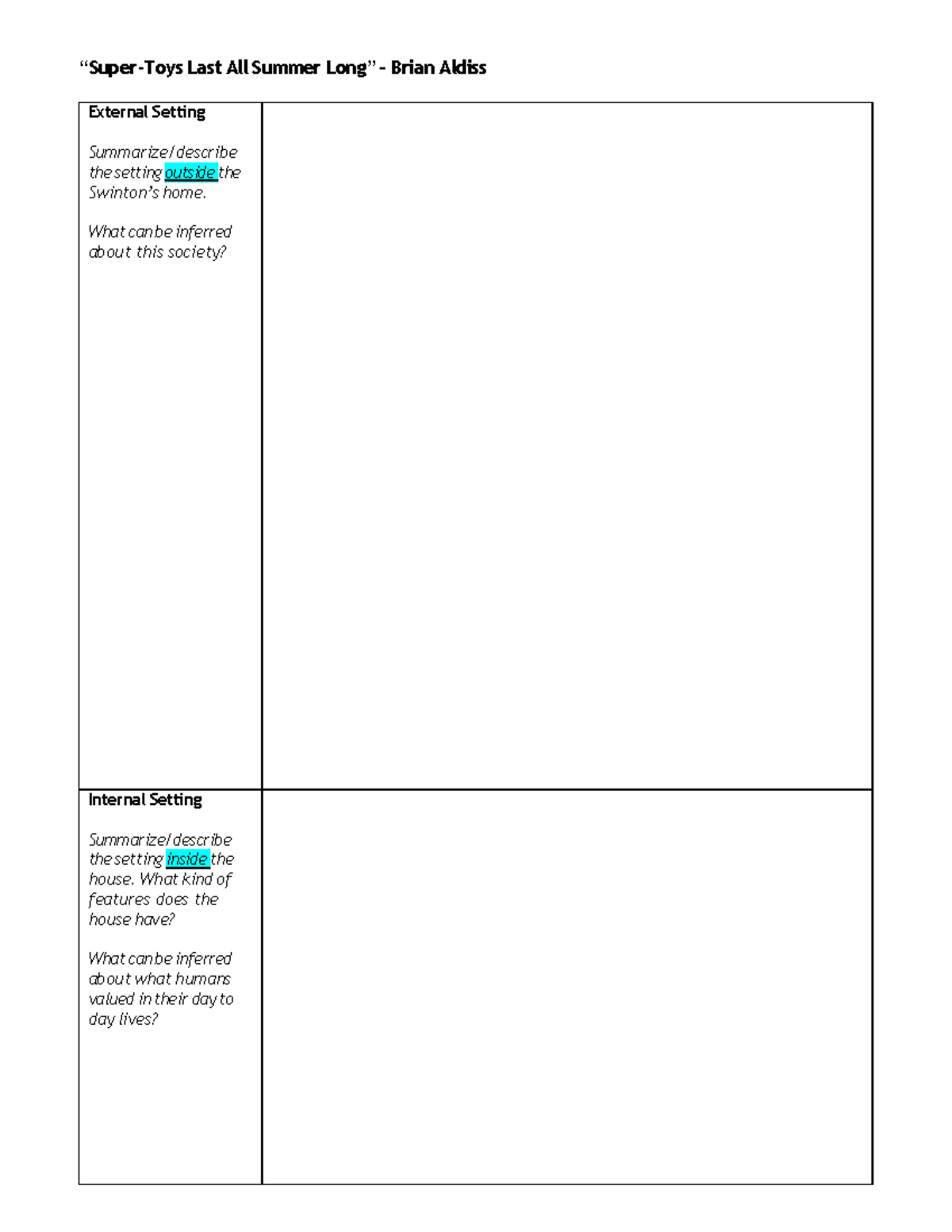 ENG 101: Super Toys - Graphic Organizer Analysis and Themes - Studocu