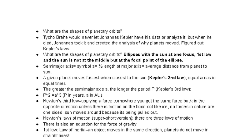Astronomy Lecture #6: Planetary Orbits and Laws of Motion - Studocu