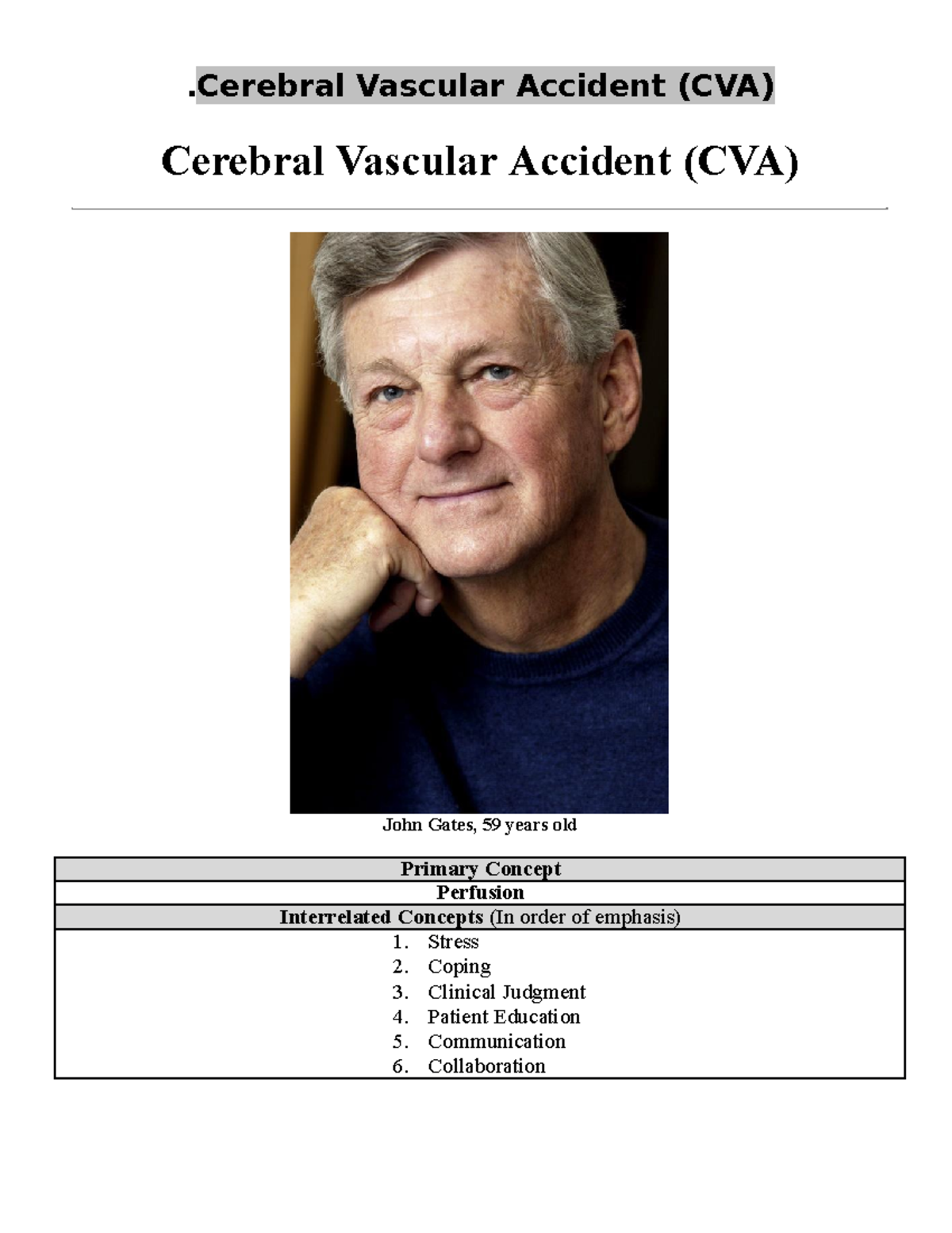 NUR 211 CVA Case Study: John Gates' Ischemic Stroke Assessment - Studocu
