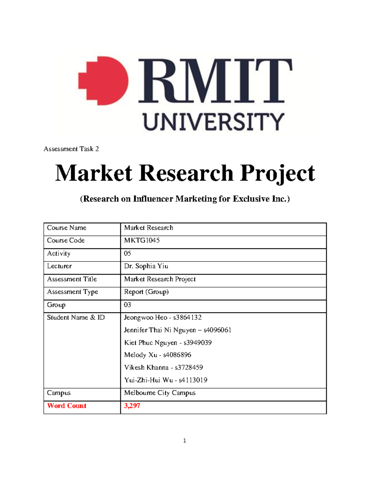 Market Research Project on Influencer Marketing for MKTG1045 - Studocu