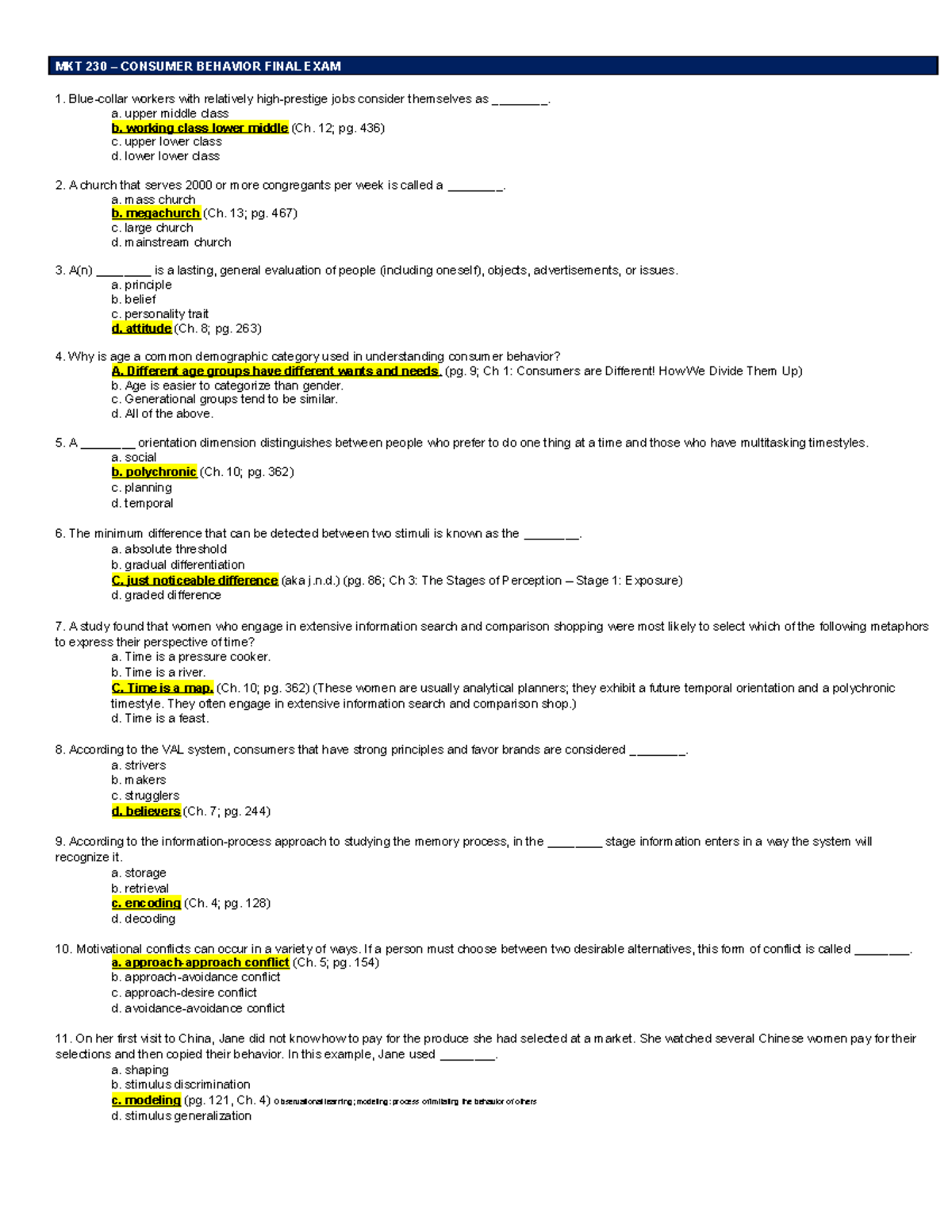 MKT 230 – Consumer Behavior Final EXAM - MKT 230 – CONSUMER BEHAVIOR ...