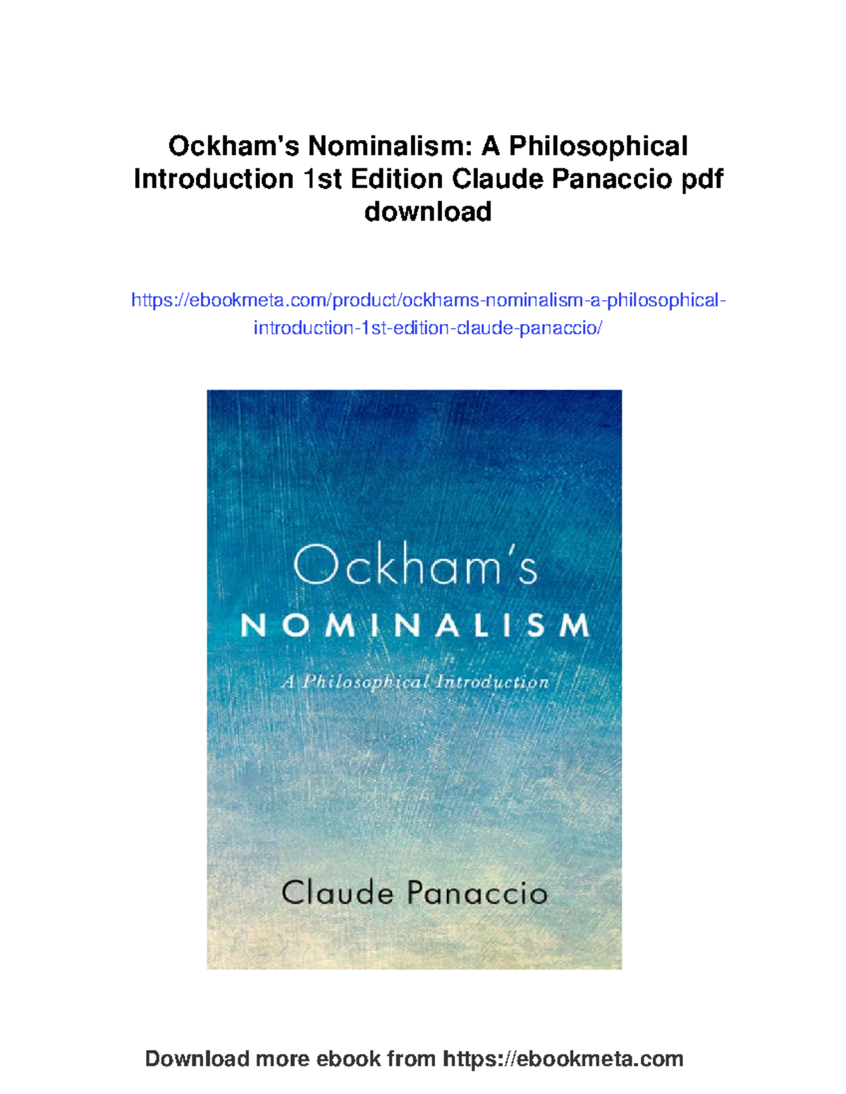Nominalism: A philosophical introduction by Claude Panaccio - Studocu