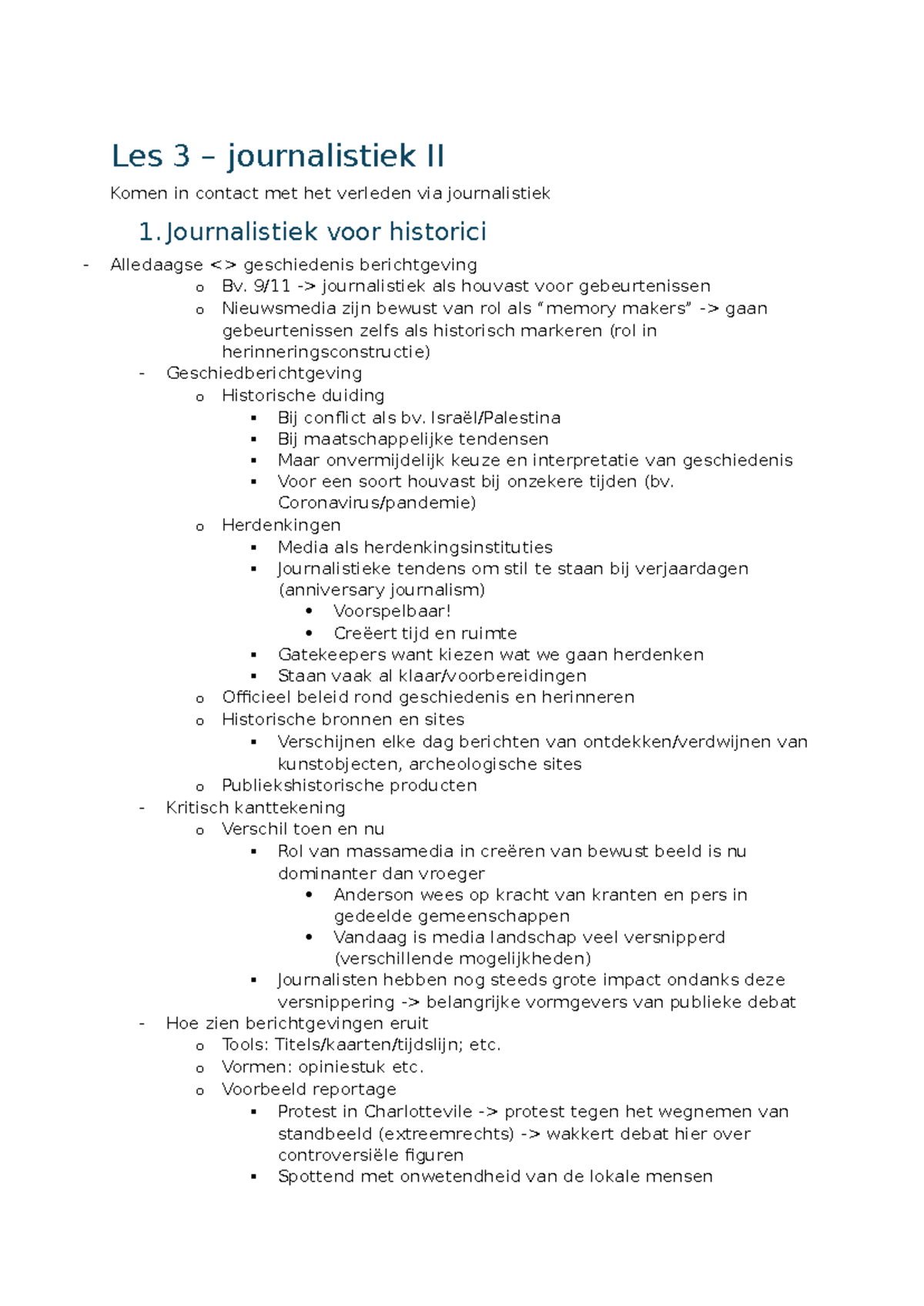 Les 3 Journalistiek II: Geschiedenis en Herinnering in de Media - Studocu