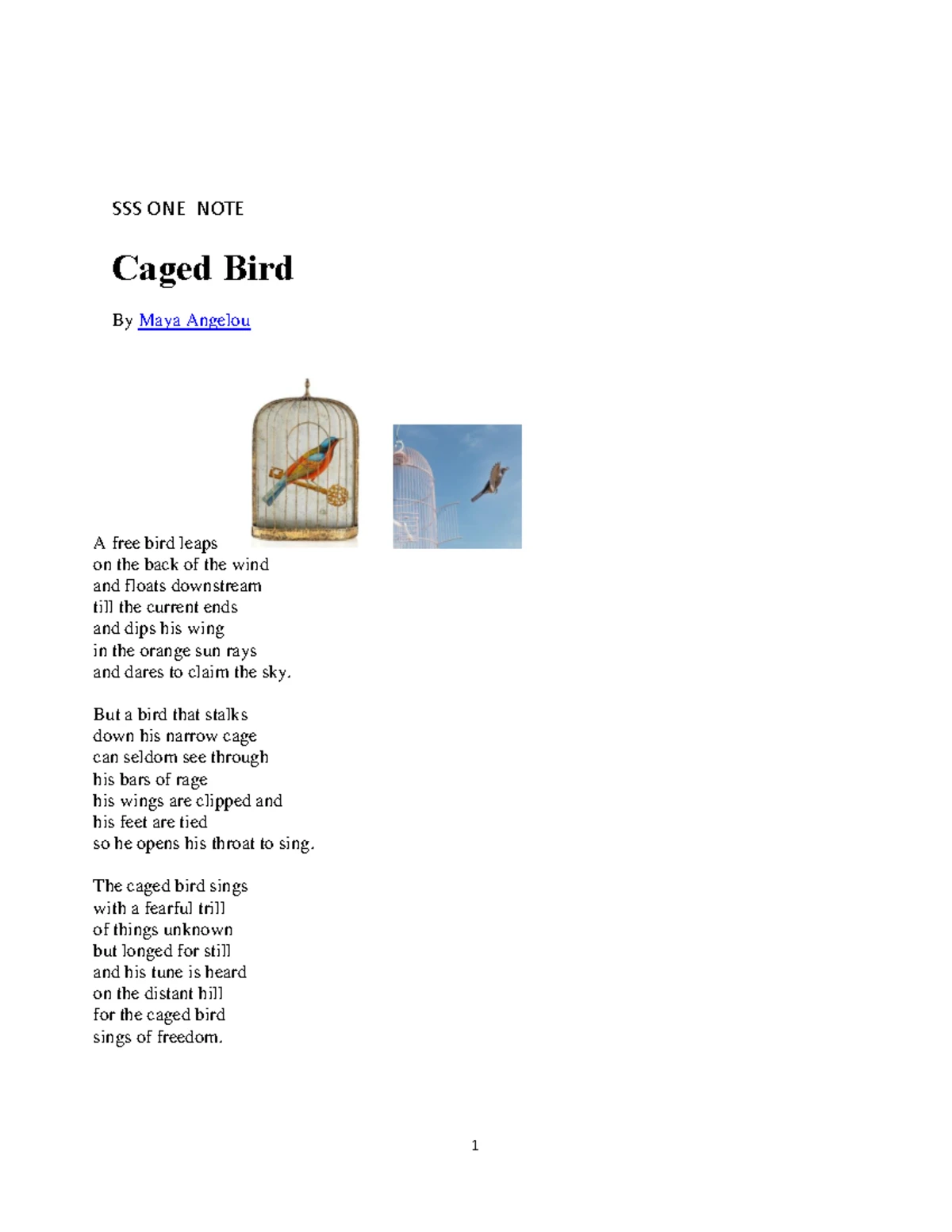 CAGED BIRD Analysis NOTES: Themes and Imagery in Maya Angelou’s Poem ...