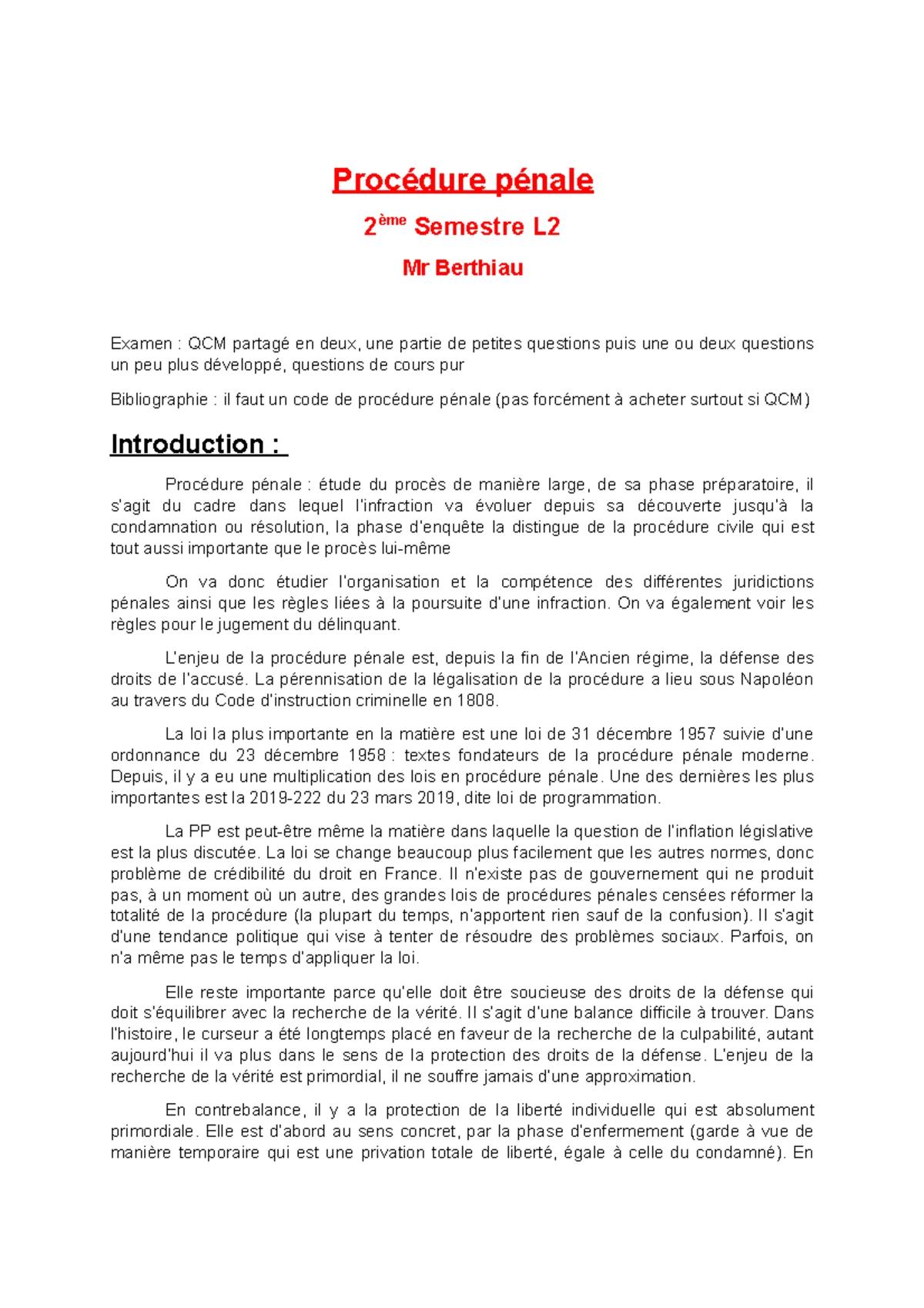 Cours Procedure Penale 2 - PROCEDURE PENALE La procédure pénale est l’organisation judiciaire de ...