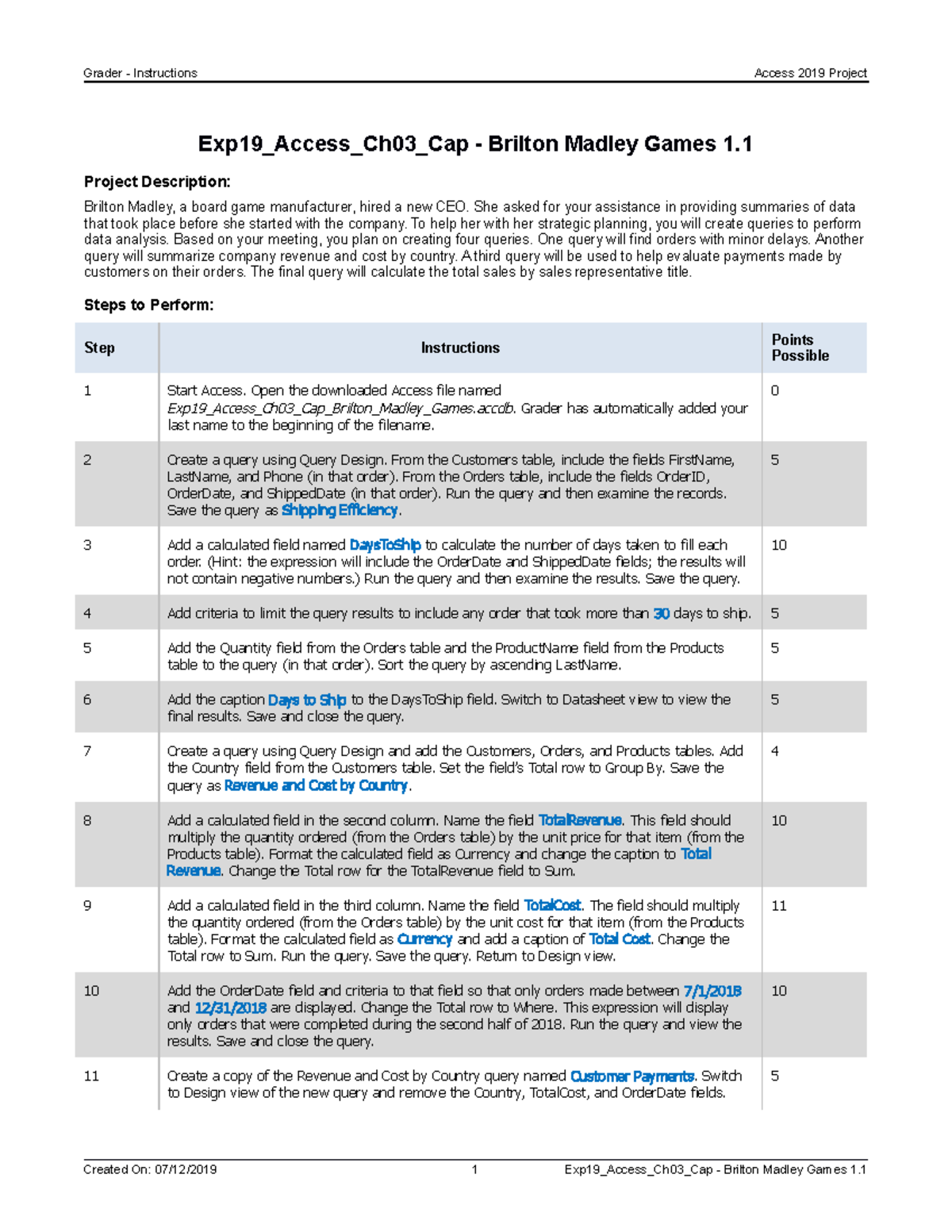 EX19 AC CH03 Grader CAP HW Instructions - Grader - Instructions Access 2019 Project - Studocu