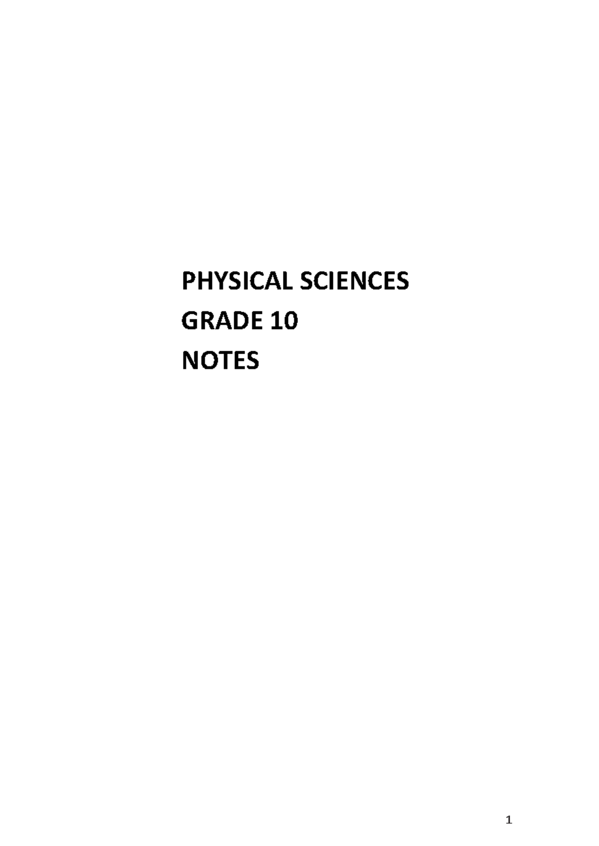 Grade 10 Physical Sciences Notes: Comprehensive Study Guide - Studocu