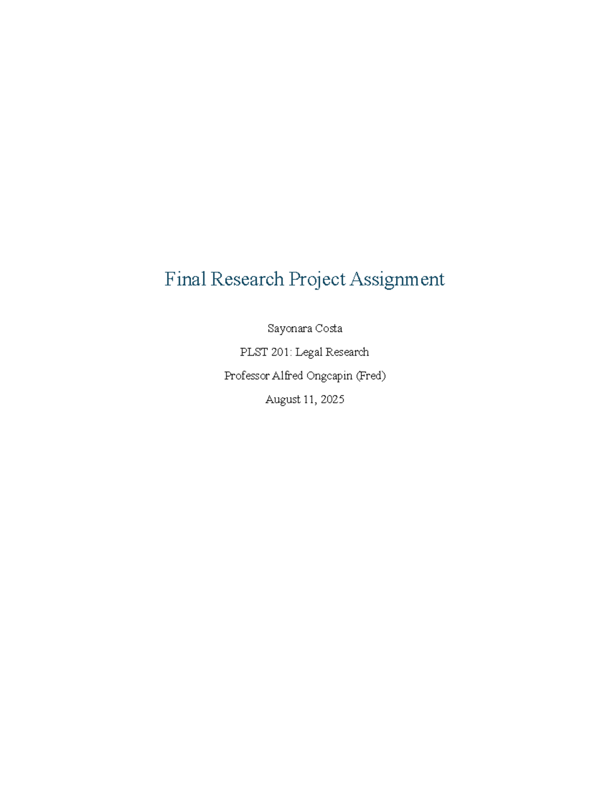 Final Research Project Case Briefs for PLST 201: Legal Research - Studocu