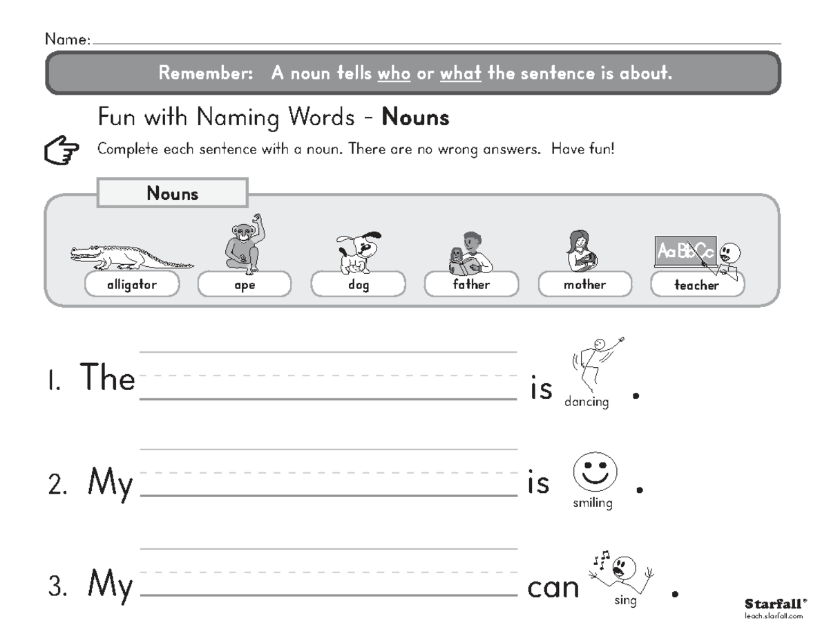 Grade 1 Fun With Naming Words Worksheet-2 - English - Name: Fun with ...