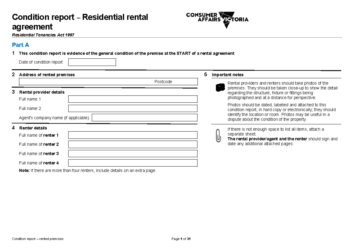 Cpprep 4122 - Residential Rental Condition Report Template - Studocu