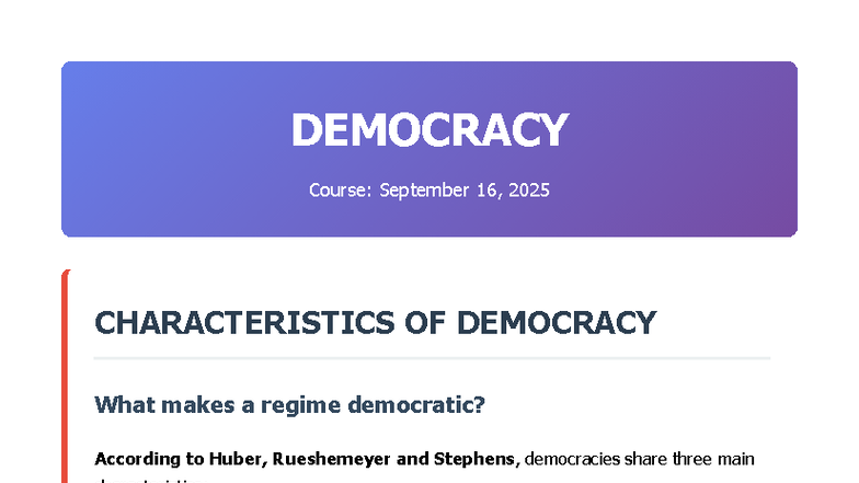 III - Democracy Study Sheet: Characteristics & Historical Context - Studocu