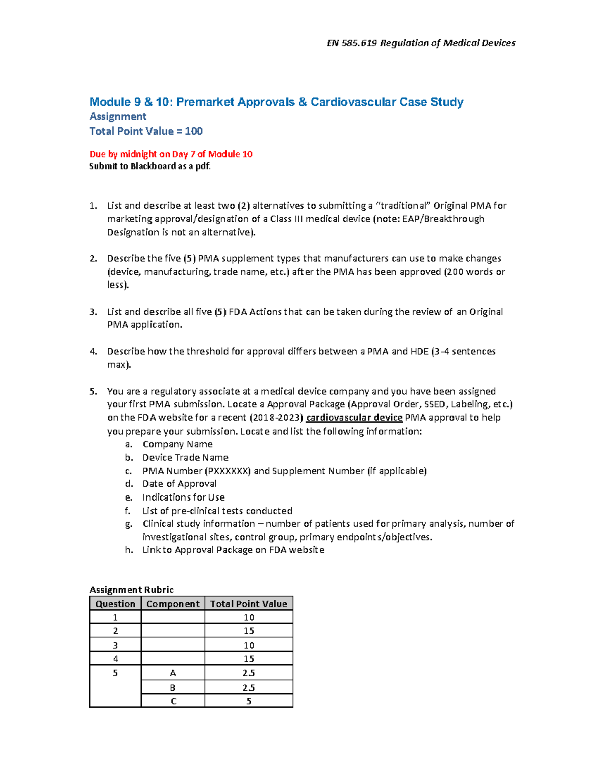 EN 585 Module 9 & 10 Assignment: PMA & Cardiovascular Case Study - Studocu