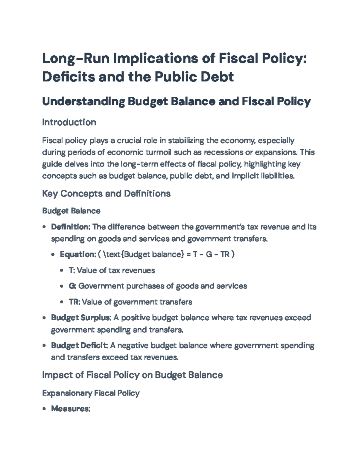 Long-Run Implications of Fiscal Policy: Deficits & Public Debt Analysis ...