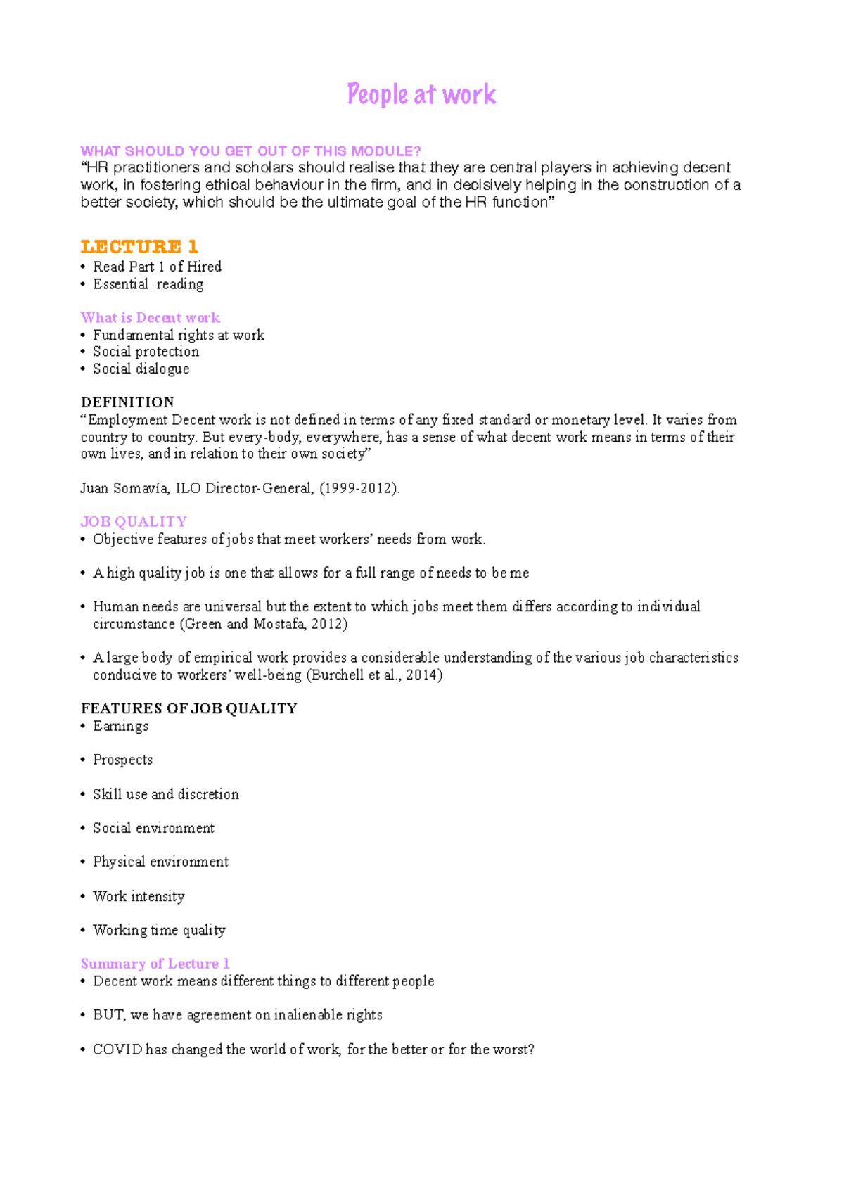 HR 101: Understanding People at Work - Key Lecture Notes - Studocu
