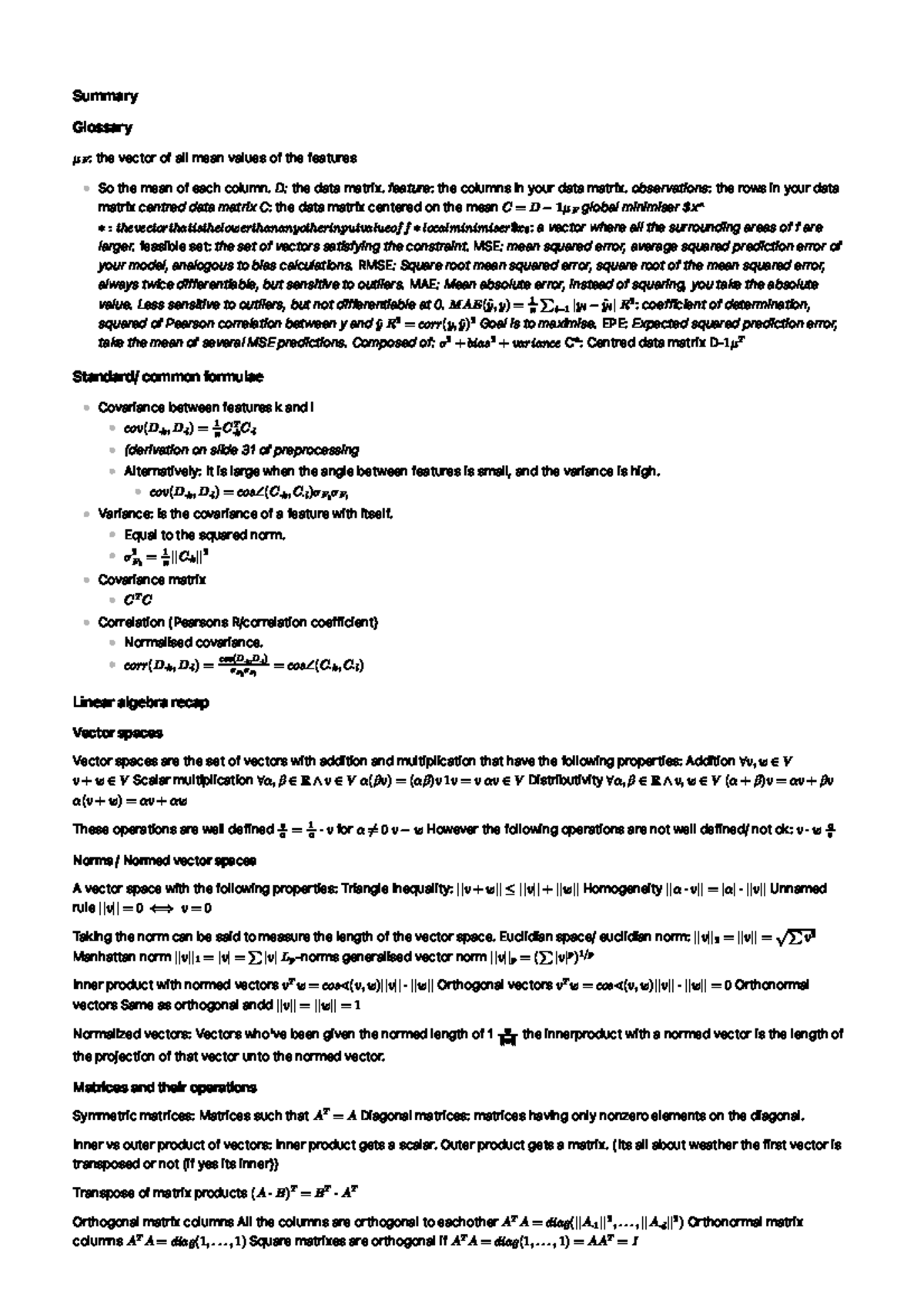 DM Linear Algebra & Classification Summary: Essential Concepts ...