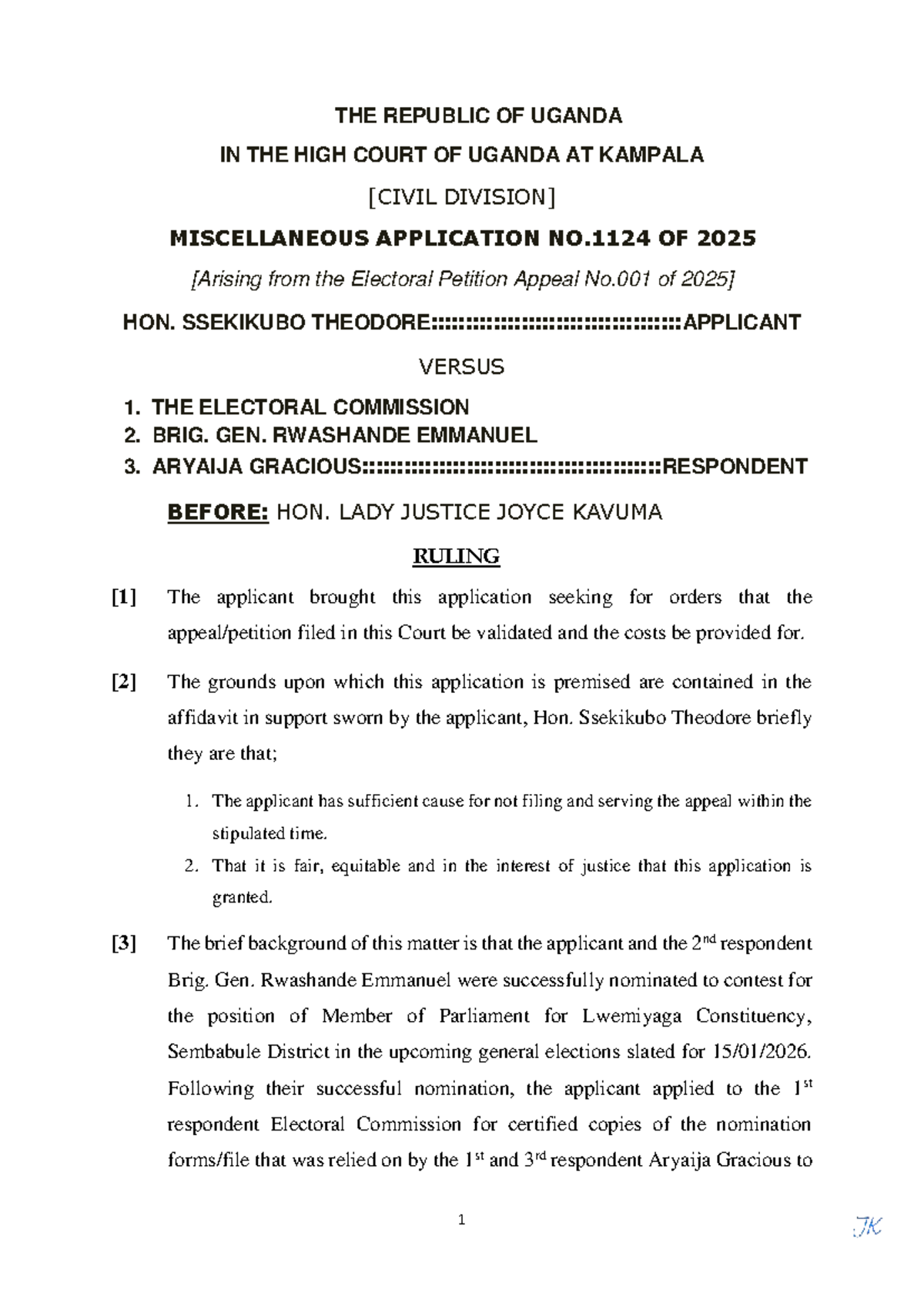 Electoral Petition Appeal No. 0014 of 2025: Ruling Analysis - Studocu