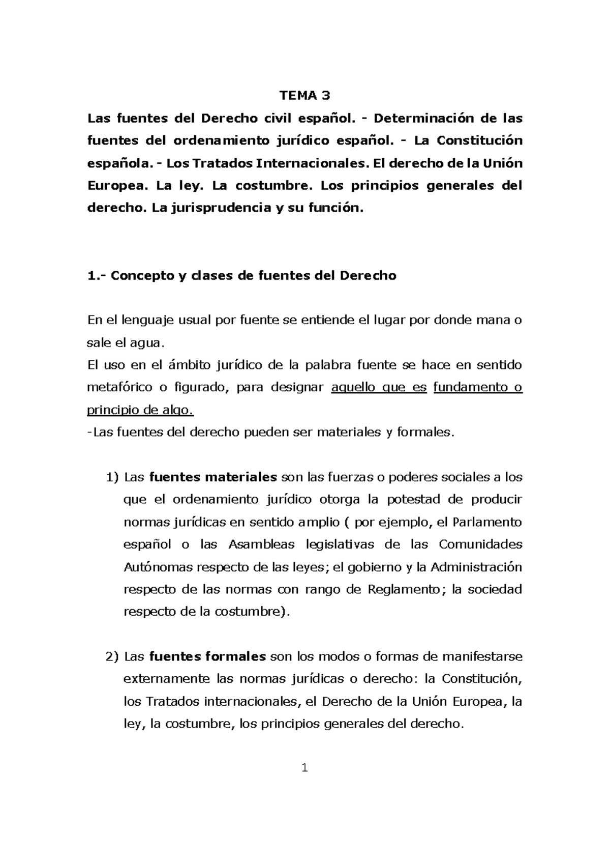 TEMA 3: Fuentes del Derecho Civil Español y su Jerarquía - Studocu