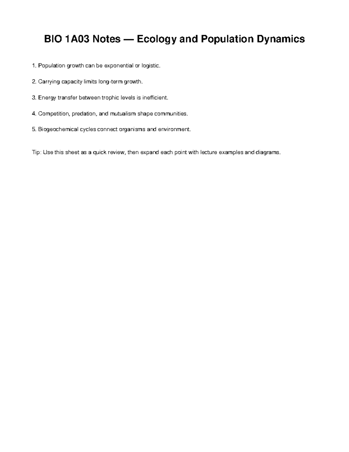10 Ecology and Population Dynamics - Bio 1A03 - Population growth can ...