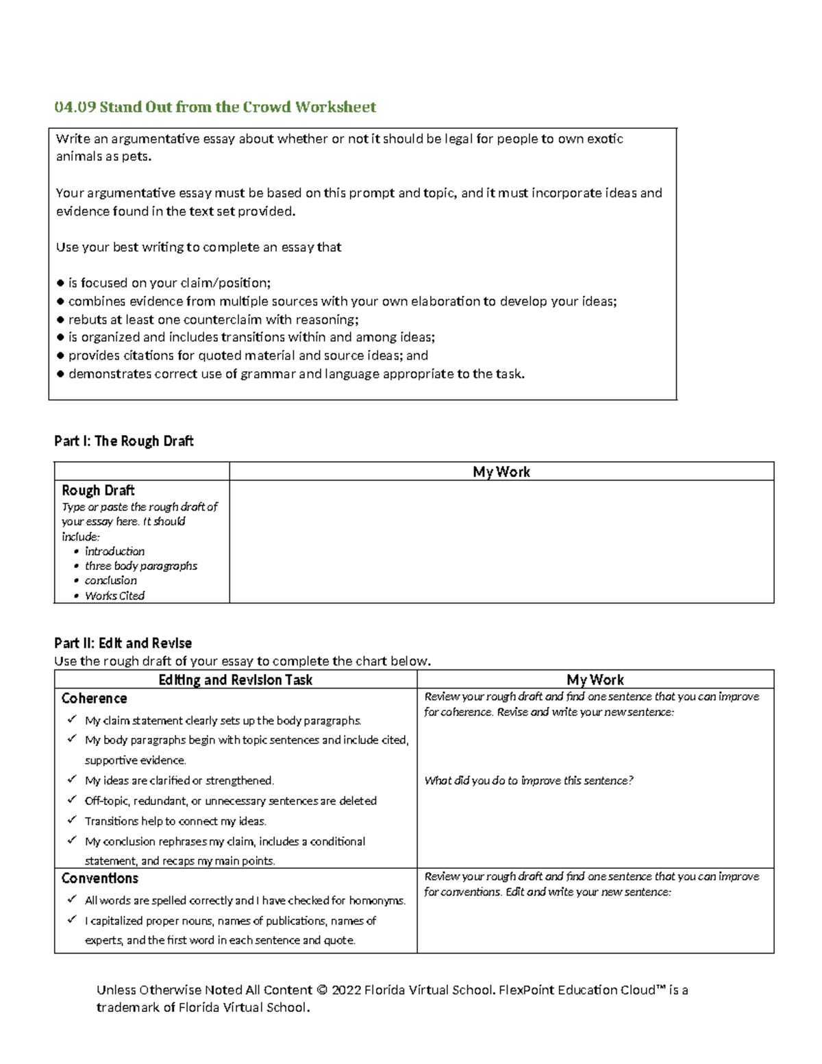 04.09 Argumentative Essay Worksheet: Exotic Pet Ownership Analysis ...