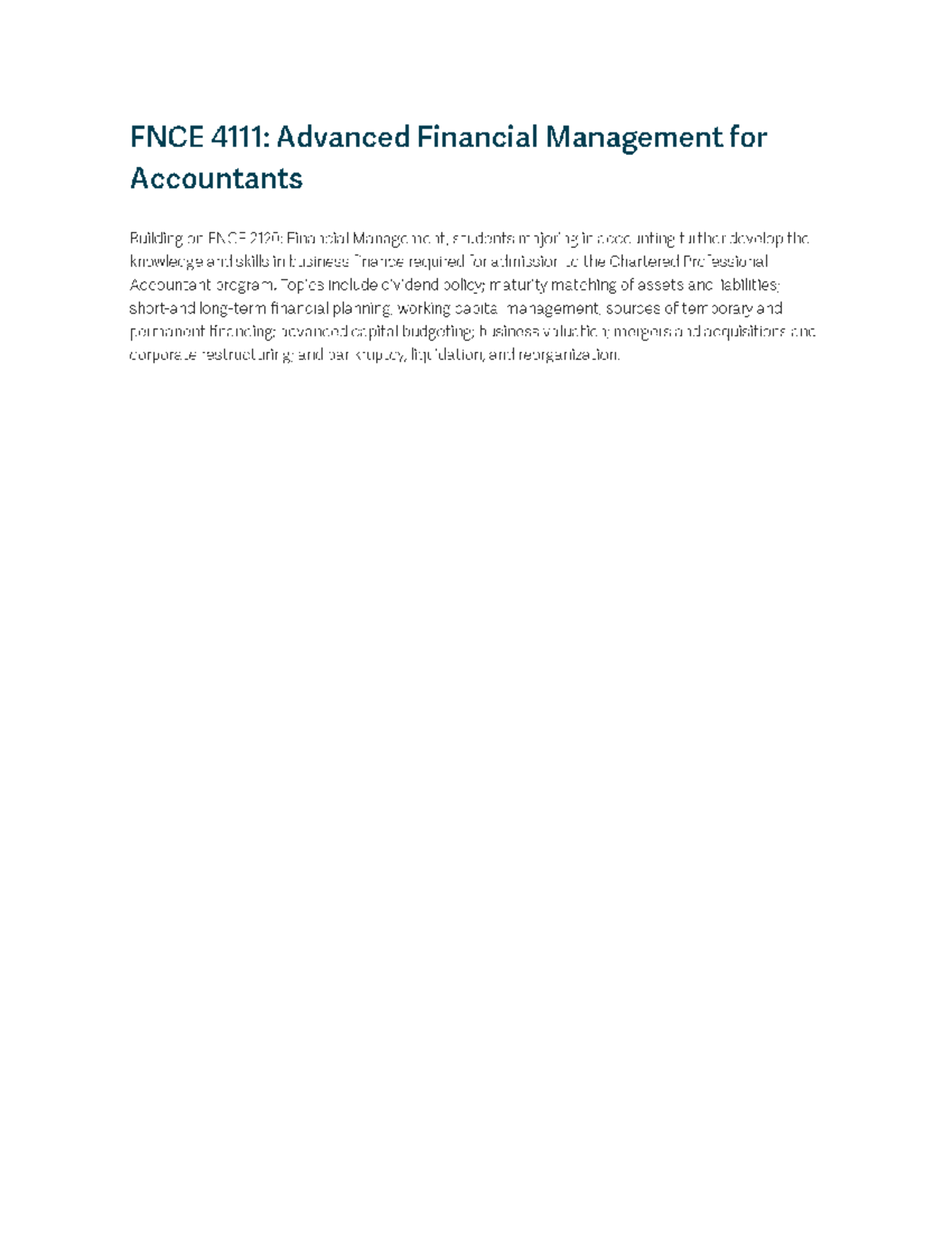 FNCE 4111 - Advanced Financial Management Case Study Notes - Studocu