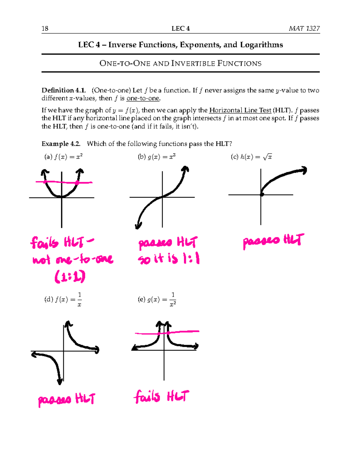 MAT 1327 LEC 4 Inverse Functions, Exponents, and Logarithms Notes - Studocu