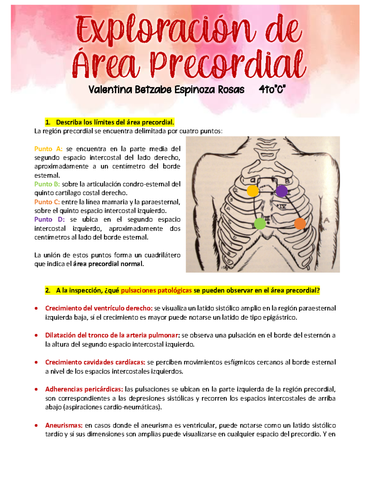 Exploración del Área Precordial en Anatomía Clínica - 4to "C" - Studocu