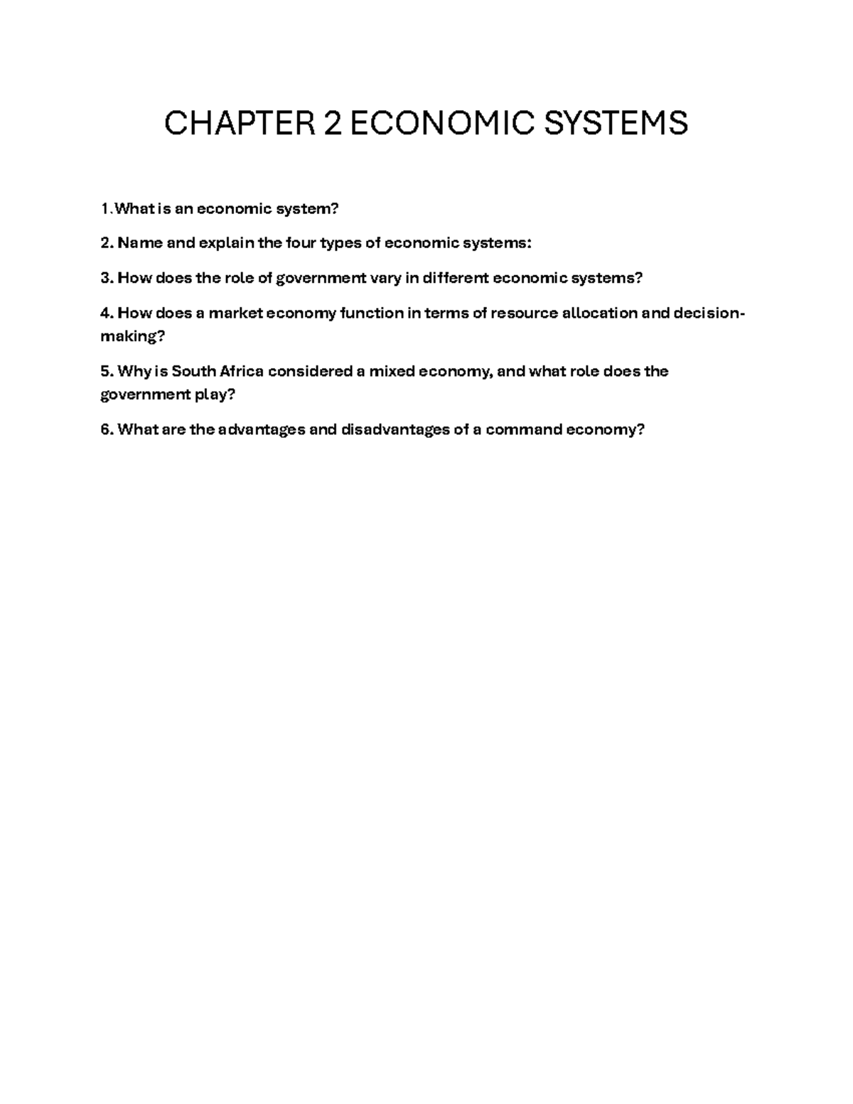 ECO111E Chapter 2 Questions - ECO 111E - CHAPTER 2 ECONOMIC SYSTEMS 1 ...
