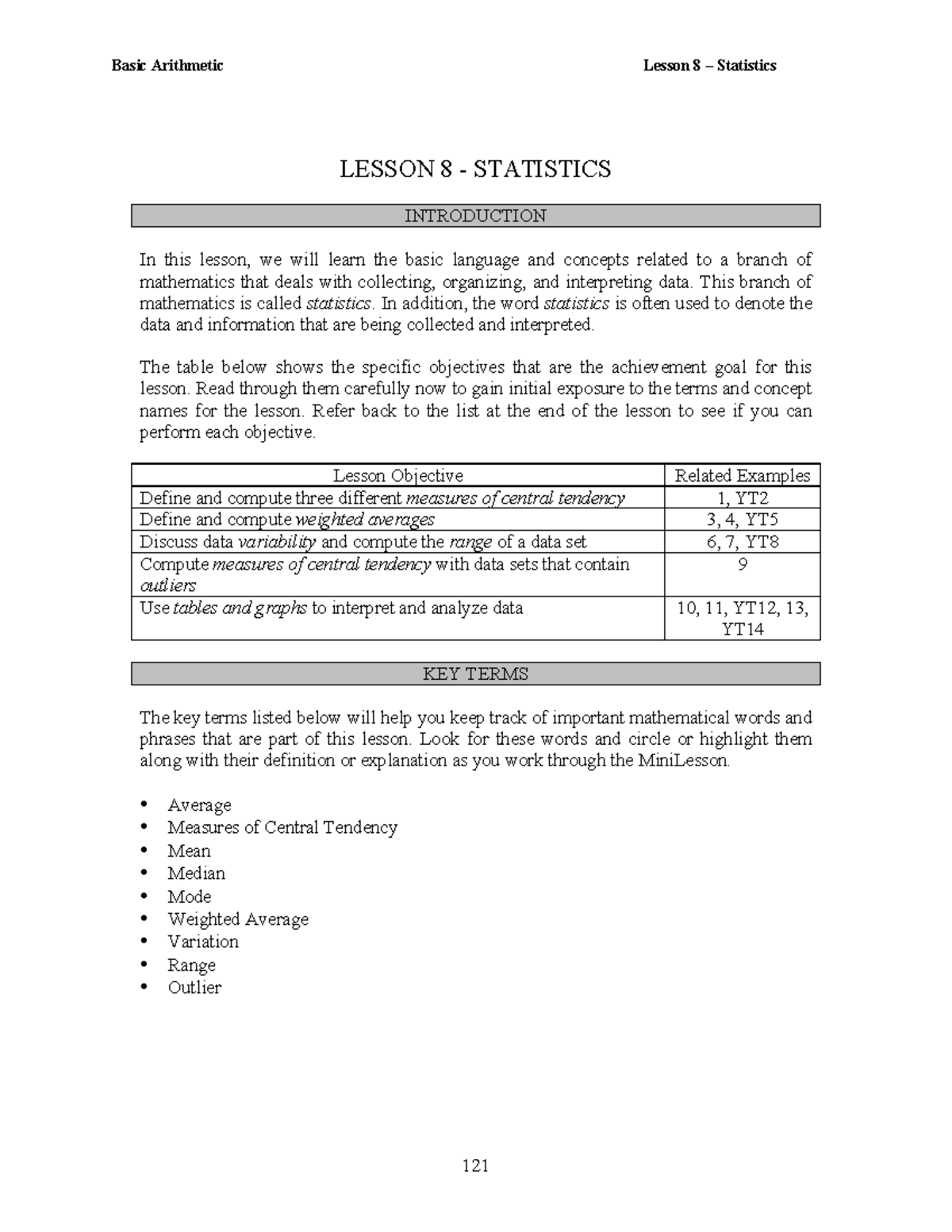 Basic Arithmetic: Lesson 8 - Statistics Overview and Practice - Studocu