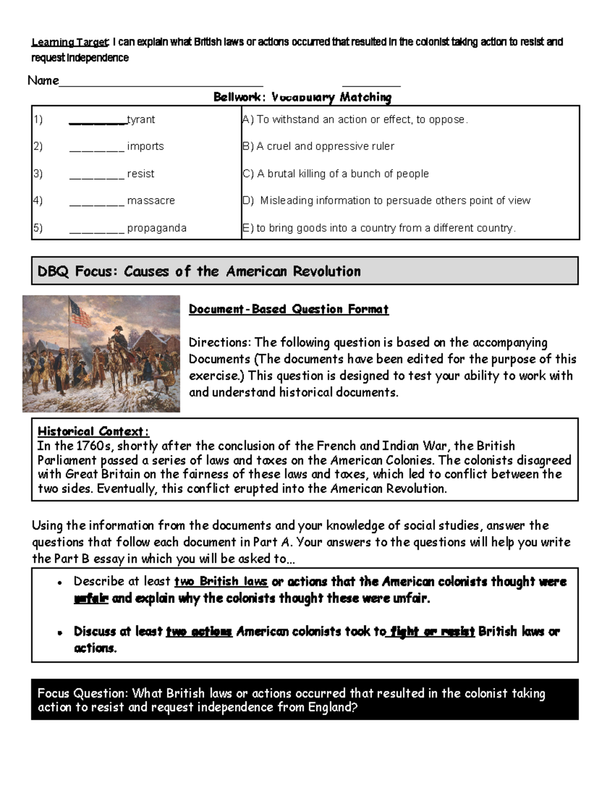 DBQ 1: Analyzing Causes of the American Revolution and Colonial ...
