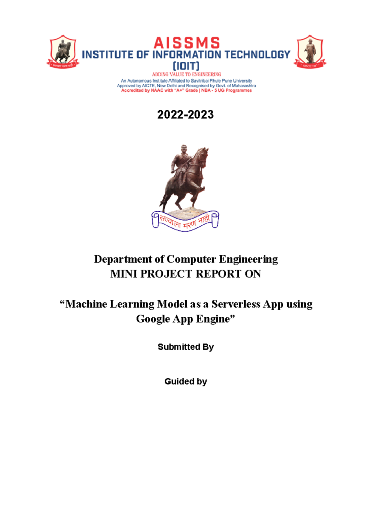 Cloud Computing Mini Project Report: Serverless ML Model on GAE - Studocu