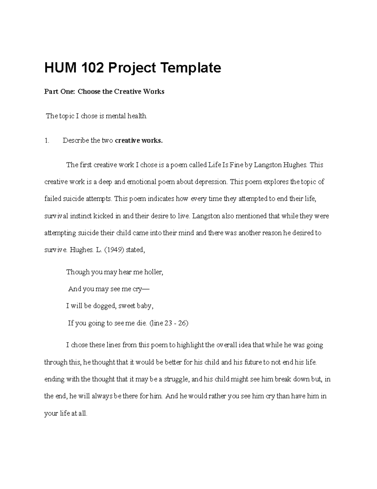 HUM 102 Project: Exploring Mental Health Through Creative Works - Studocu