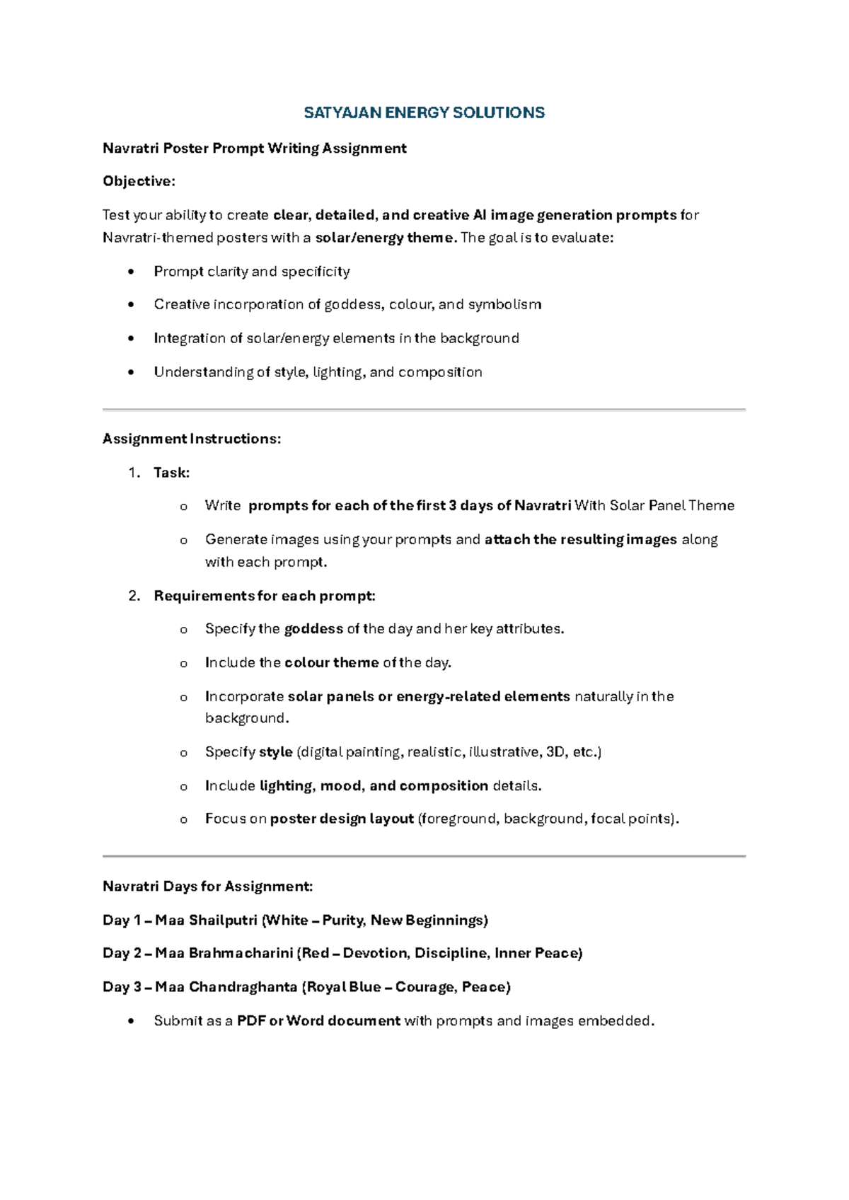 SATYAJAN ENERGY SOLUTIONS Navratri Poster Prompt Assignment - Studocu