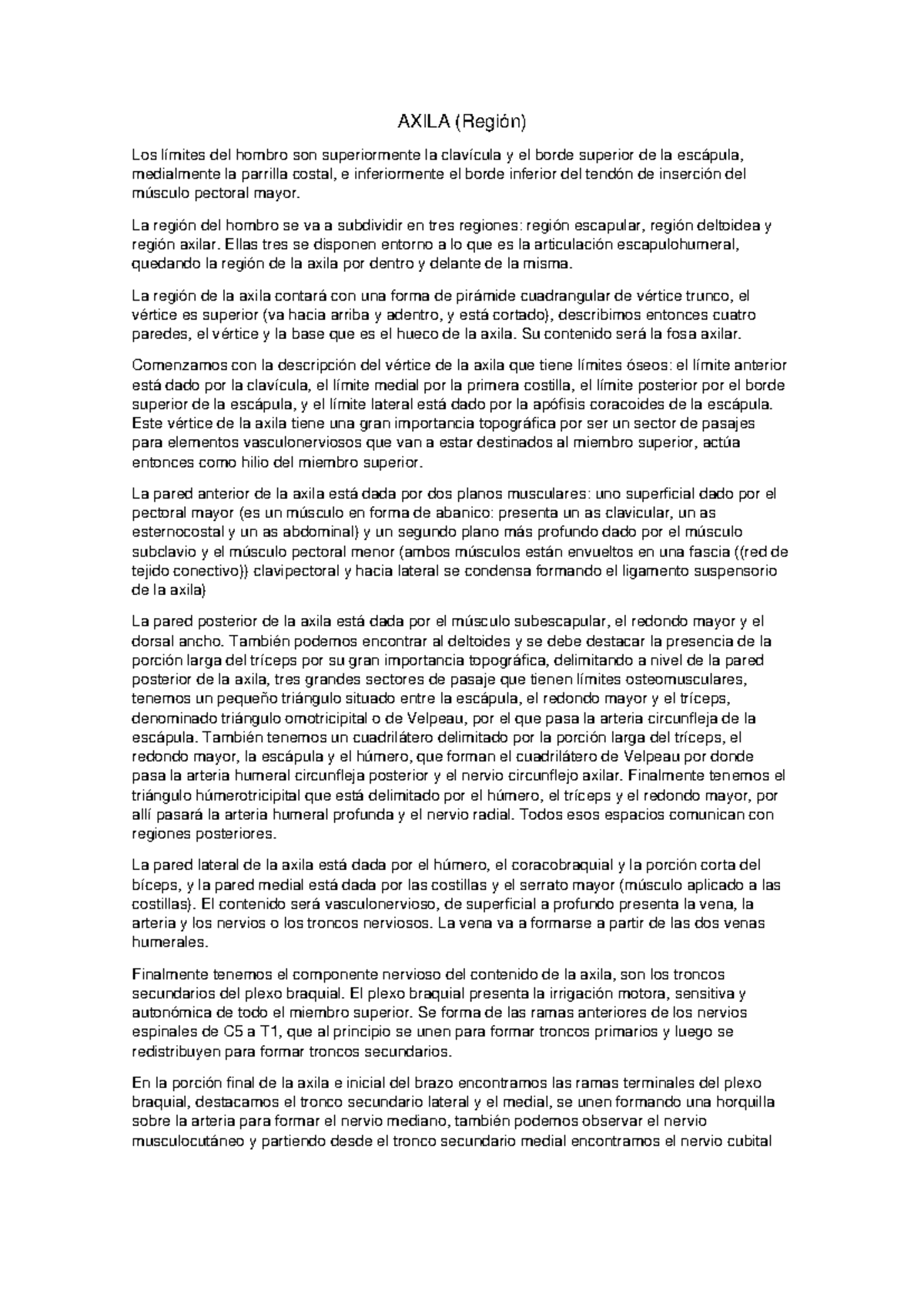 Región Axilar: Músculos y Vasculonerviosos - Anatomía Detallada - Studocu