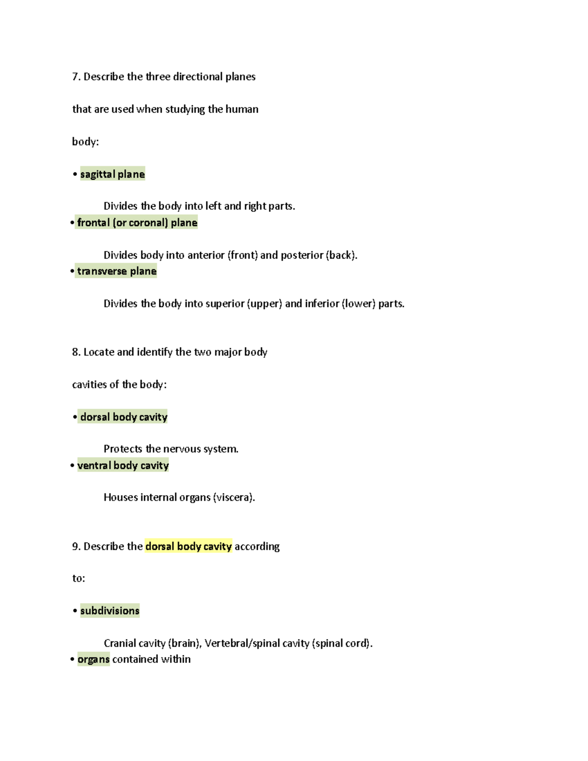 Anatomy and Physiology: 3 Directional Planes & Ventral Body Cavity ...