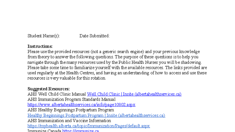 Nurs 377 Orientation Worksheet: Resources for Public Health Nursing ...